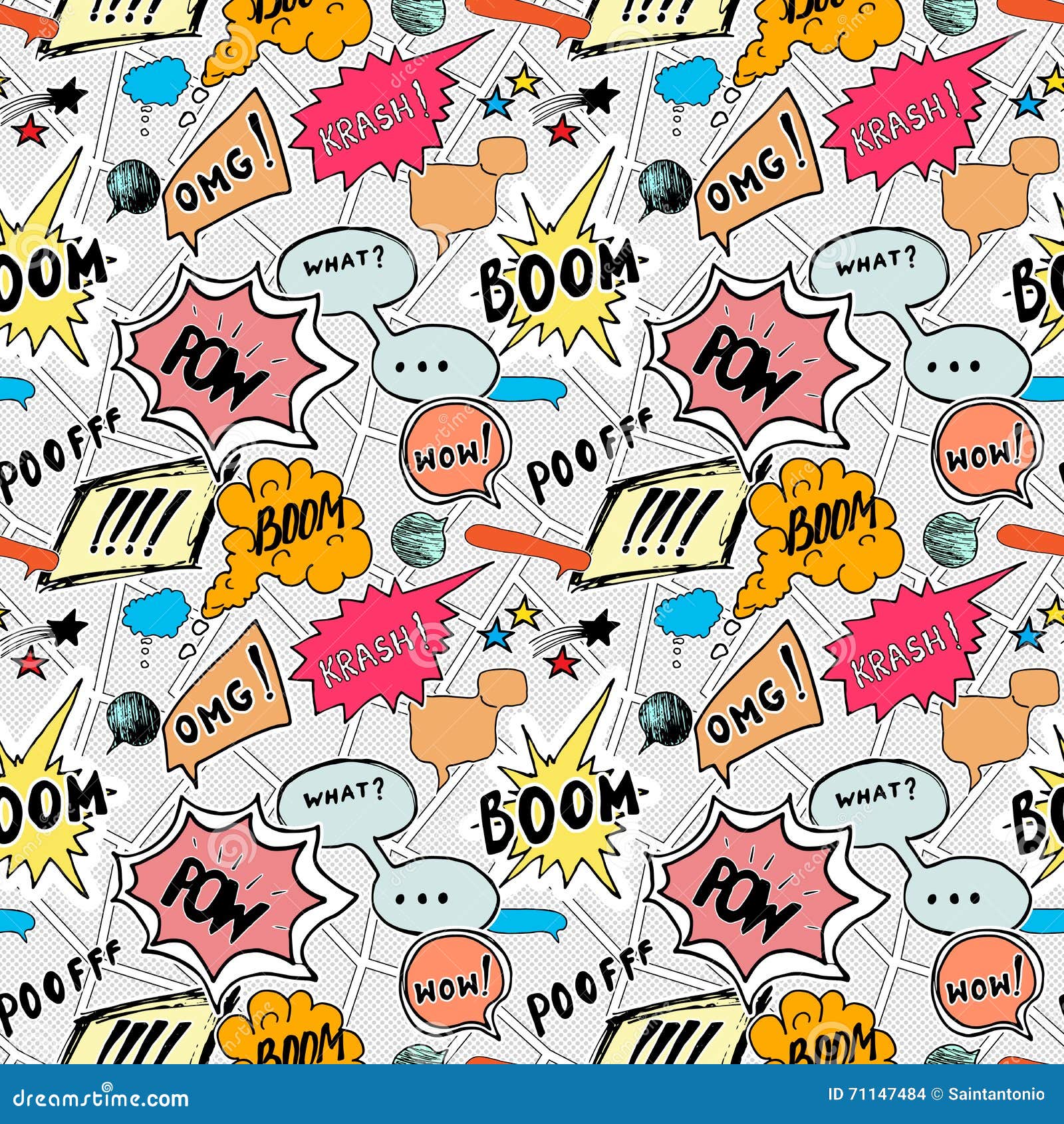 Seamless Pattern Background with Handdrawn Comic Book Speech Bubbles ...
