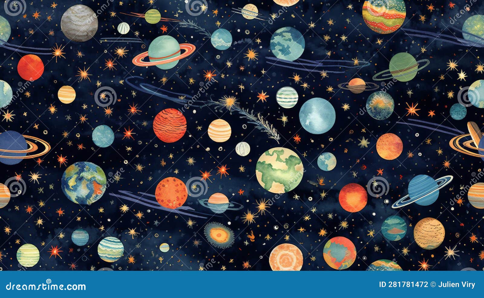 Seamless Pattern Background Inspired by the Beauty of Celestial Bodies and Outer Space with Vast ...