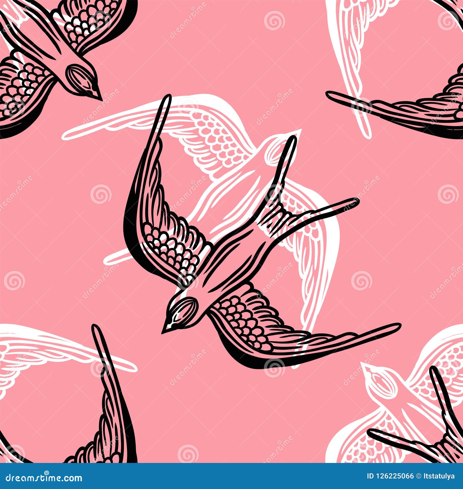 Seamless Pattern Background with Linear Swallows. Stock Vector ...