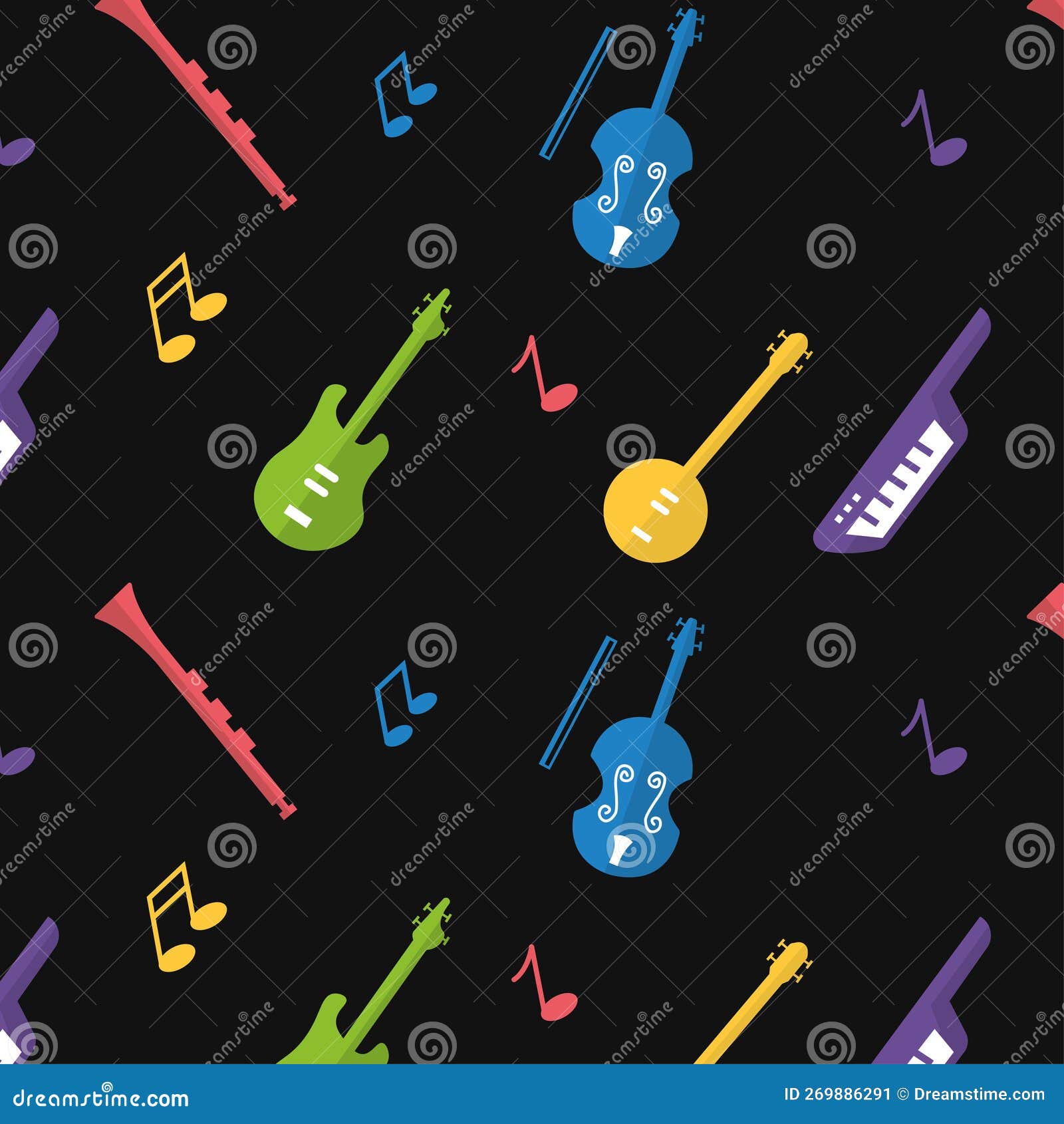 Seamless Pattern Background with Musical Instruments Vector Stock ...