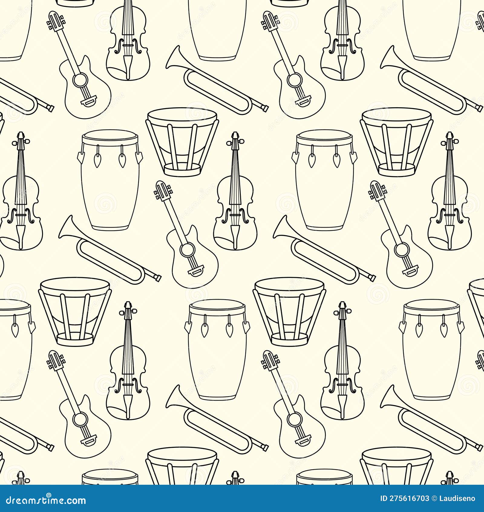 Seamless Pattern Background with Musical Instruments Vector Stock ...