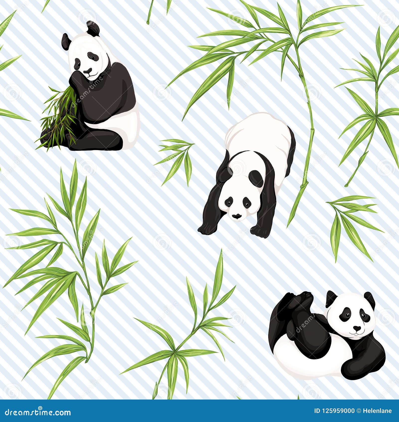 Seamless Pattern, Background. with Pandas and Bamboo Stock Vector ...