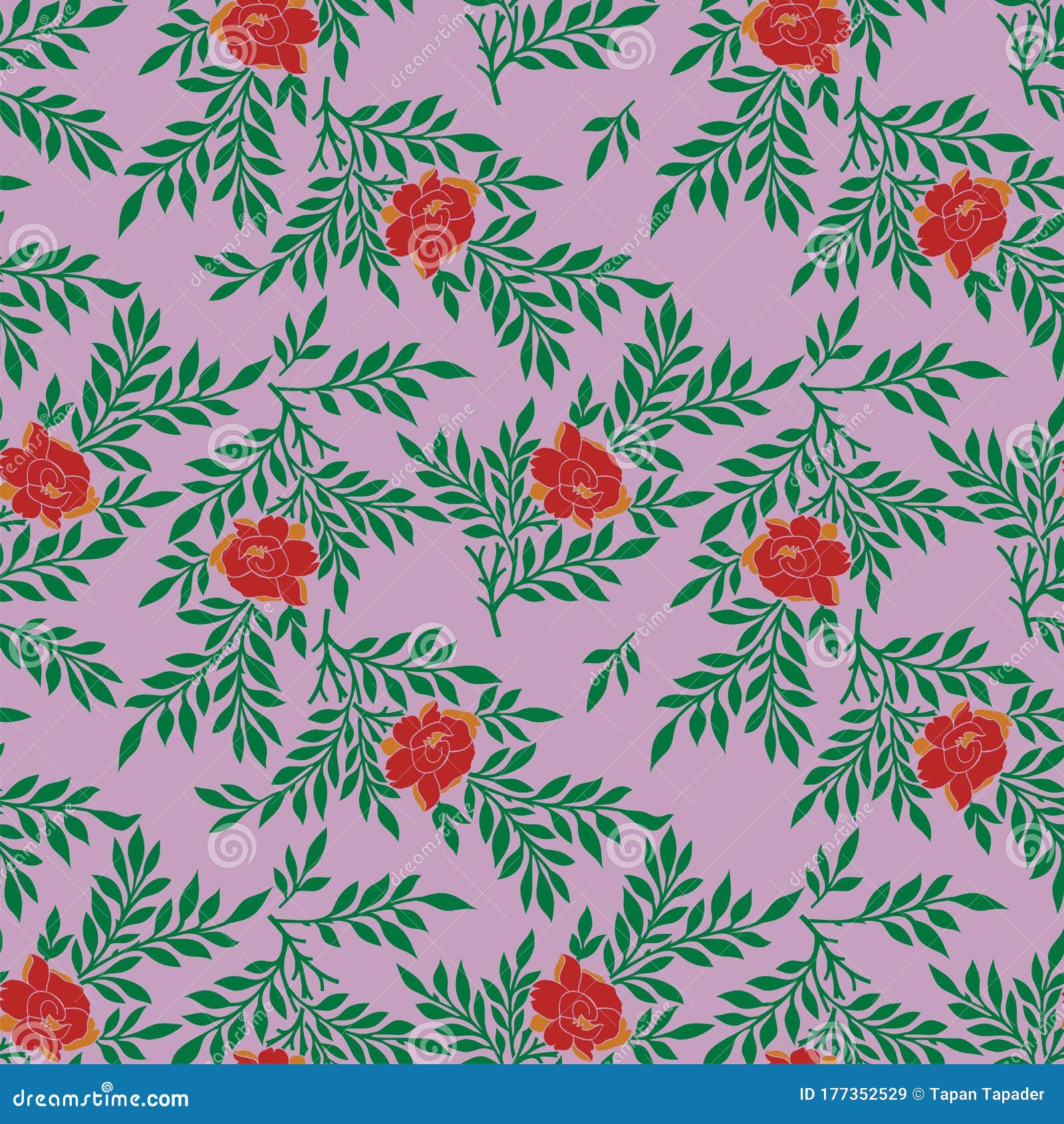 Seamless Pattern or Background Flower in Two Colour and Green Leaf ...