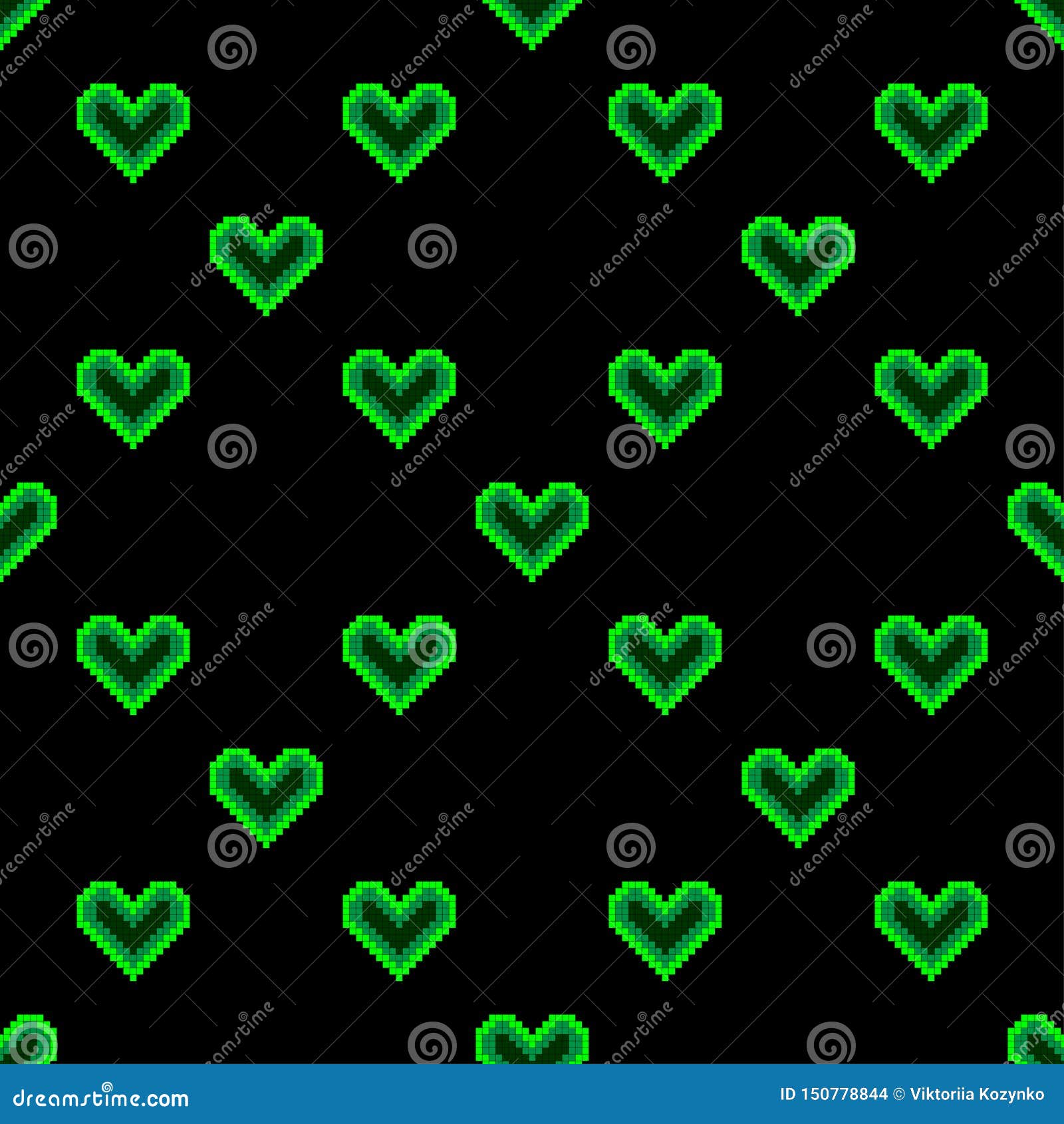 Seamless Pattern Background with Pixel Hearts, Which Glow Bright Neon ...