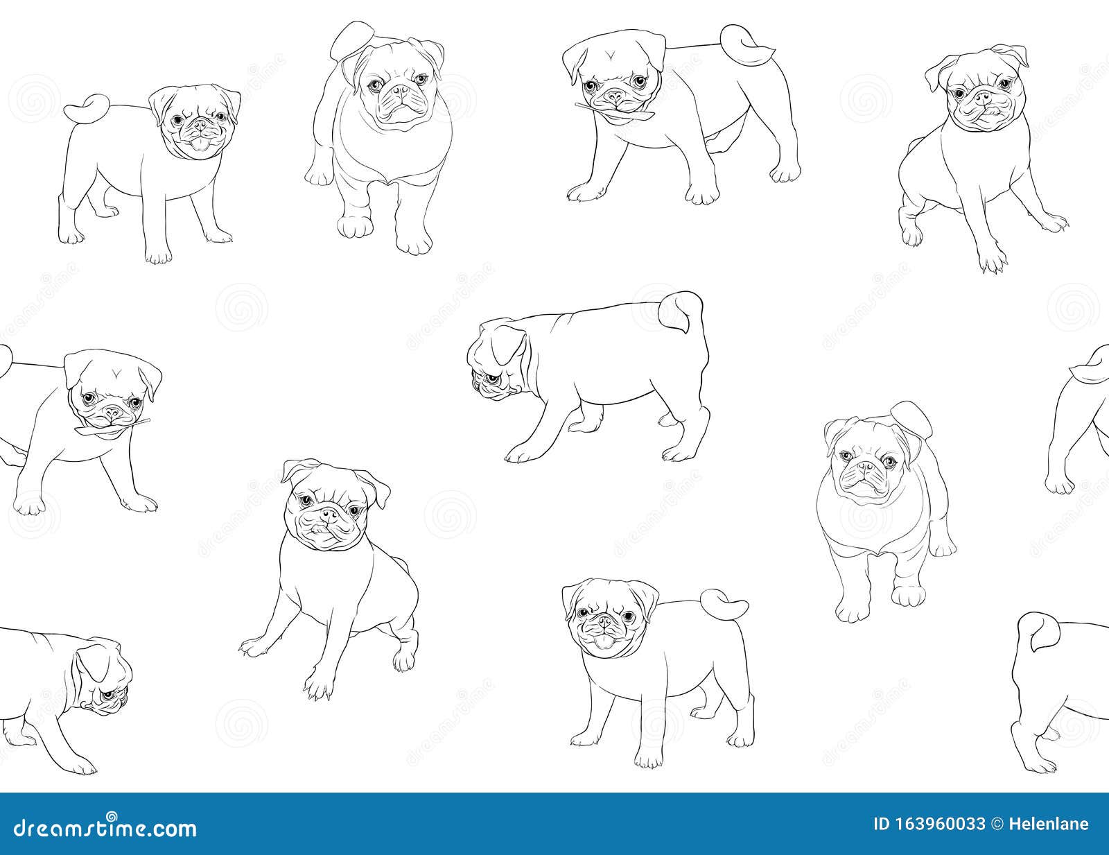 Seamless Pattern, Background with Pug Dogs Stock Vector - Illustration ...