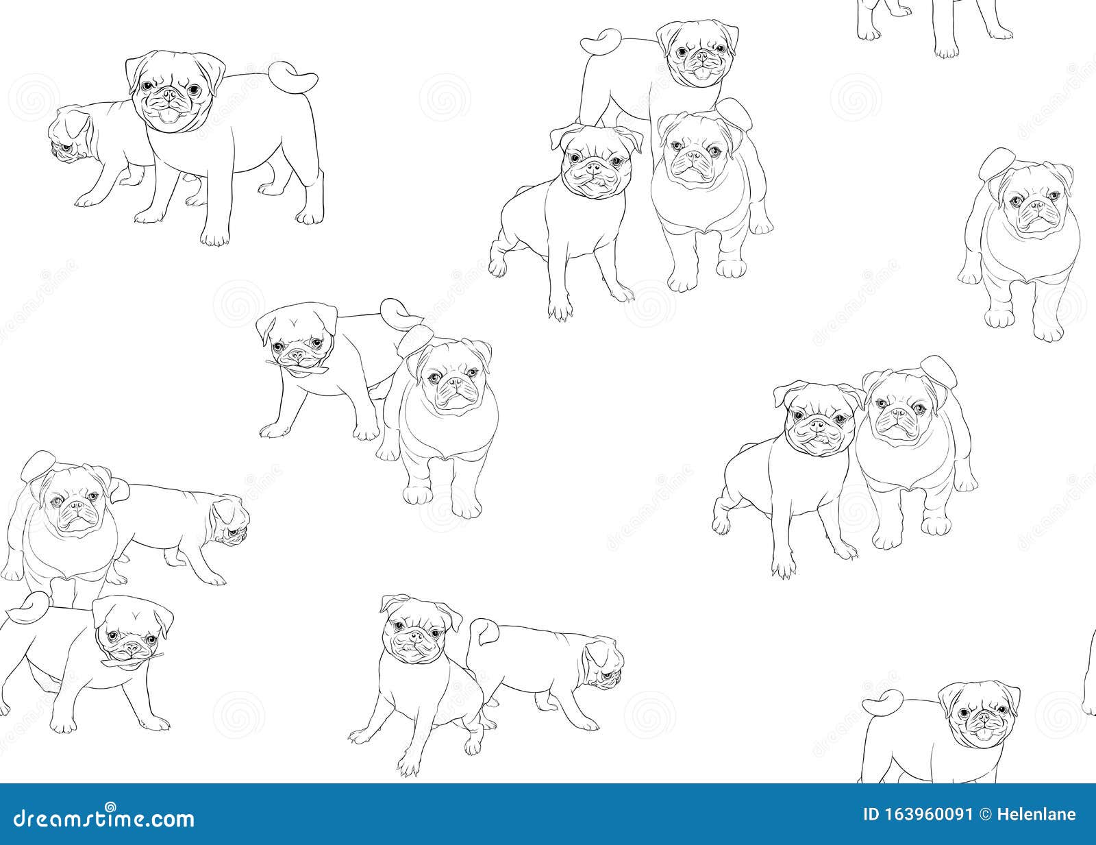 Seamless Pattern, Background with Pug Dogs Stock Vector - Illustration ...