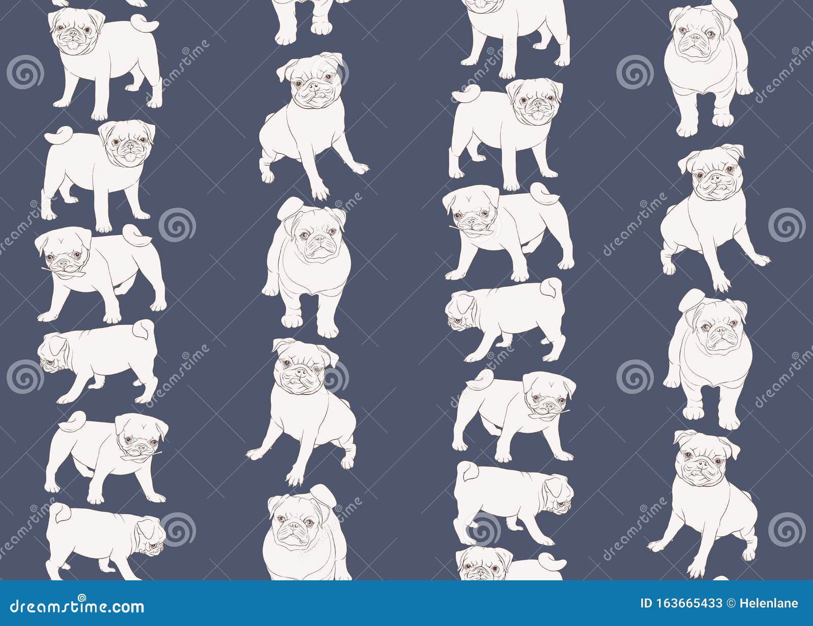 Seamless Pattern, Background with Pug Dogs. Stock Vector - Illustration ...