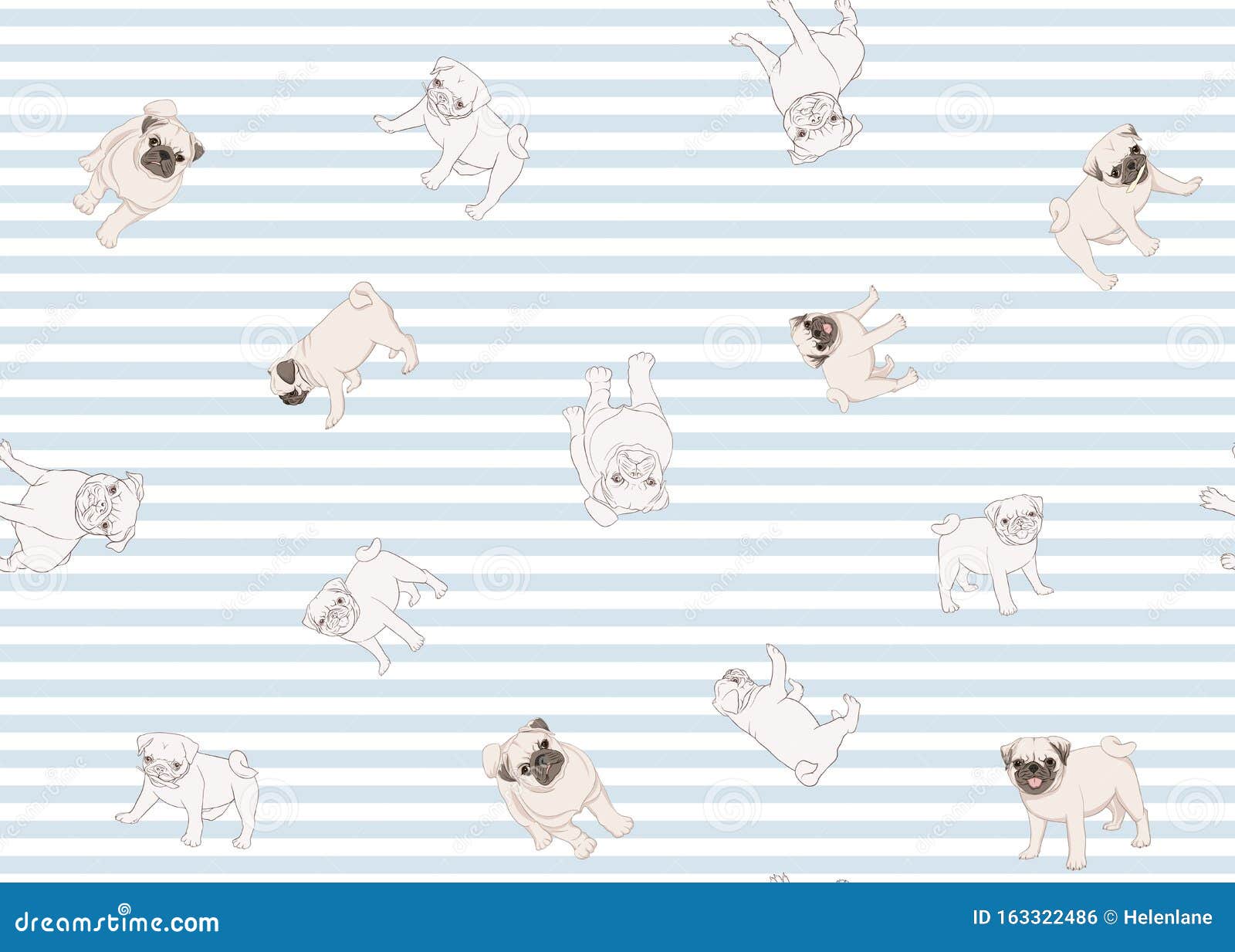 Seamless Pattern, Background with Pug Dogs. Stock Vector - Illustration ...