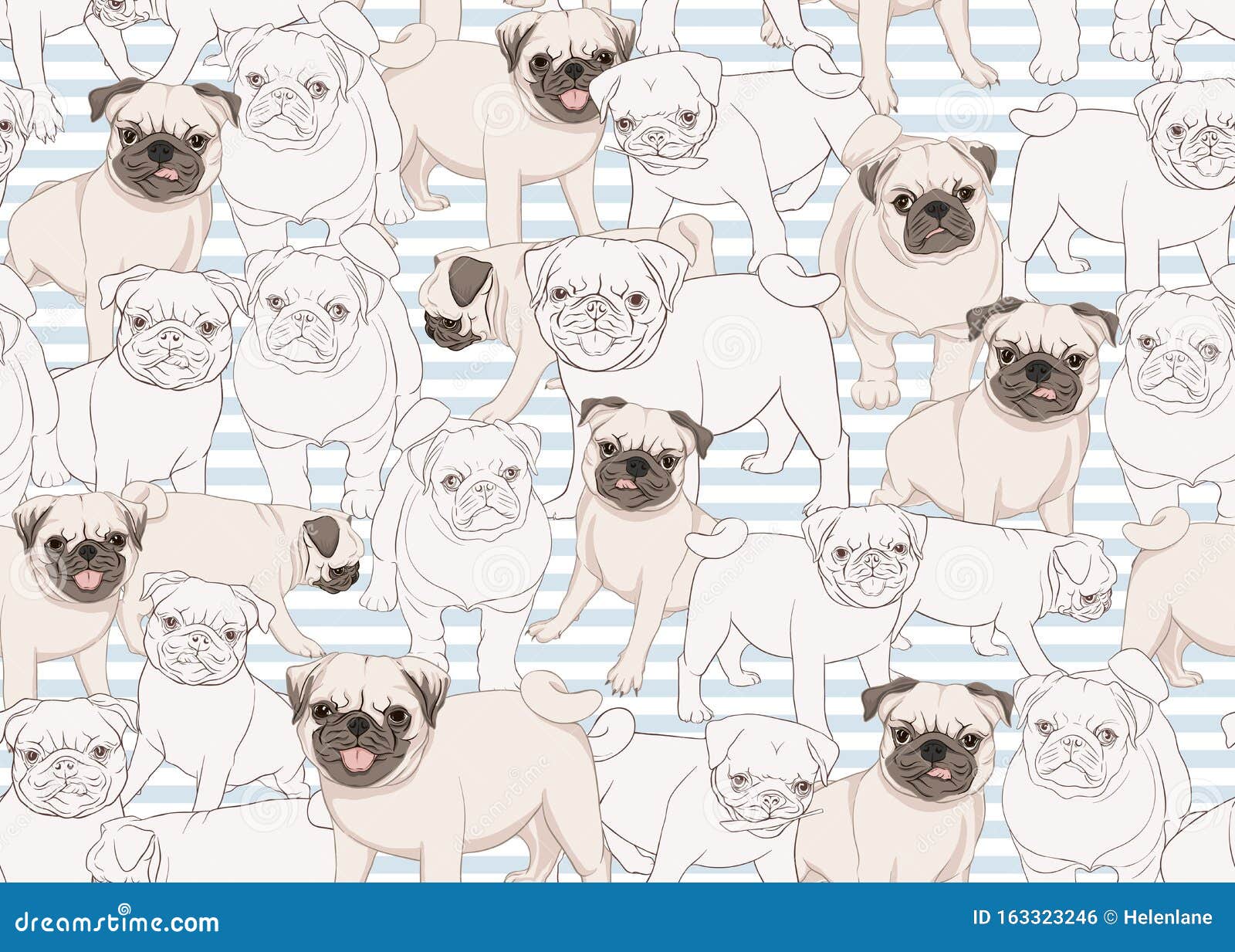 Seamless Pattern, Background with Pug Dogs. Stock Vector - Illustration ...