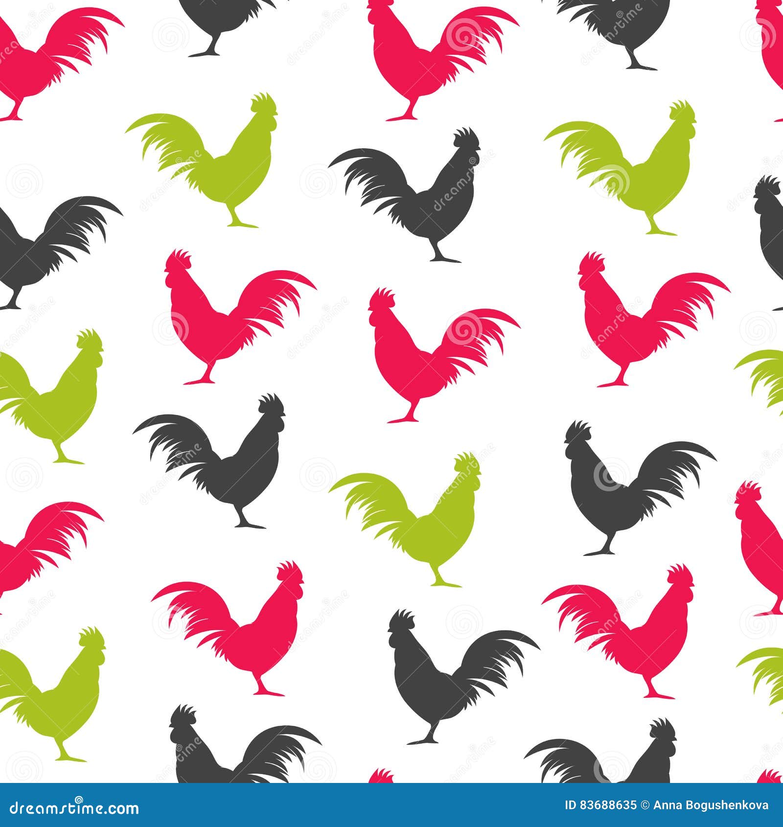 Seamless Pattern Background With Roosters Symbol Silhouette Vector ...