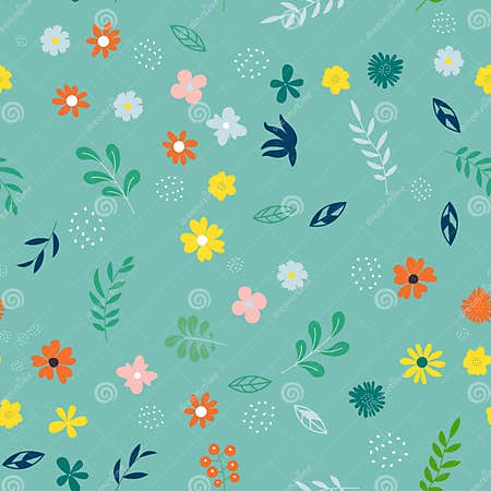 Seamless Pattern Background with Simple Flower and Leaves Design ...