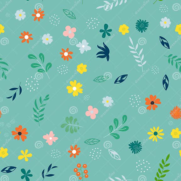 Seamless Pattern Background with Simple Flower and Leaves Design ...