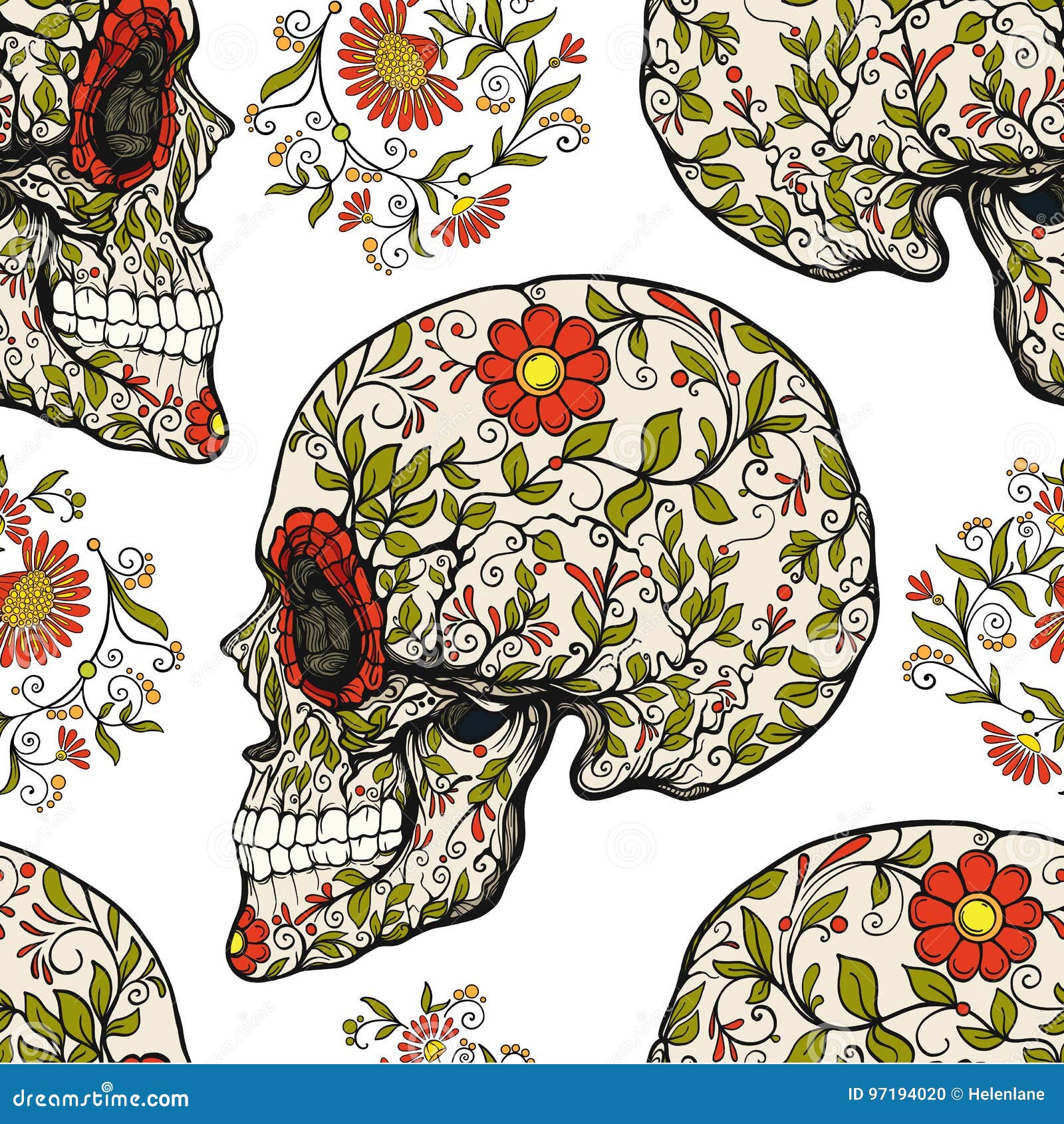 Seamless Pattern, Background with Sugar Skull and Floral Patter Stock ... Seamless Pattern, Background with Sugar Skull and Floral Patter Stock ...