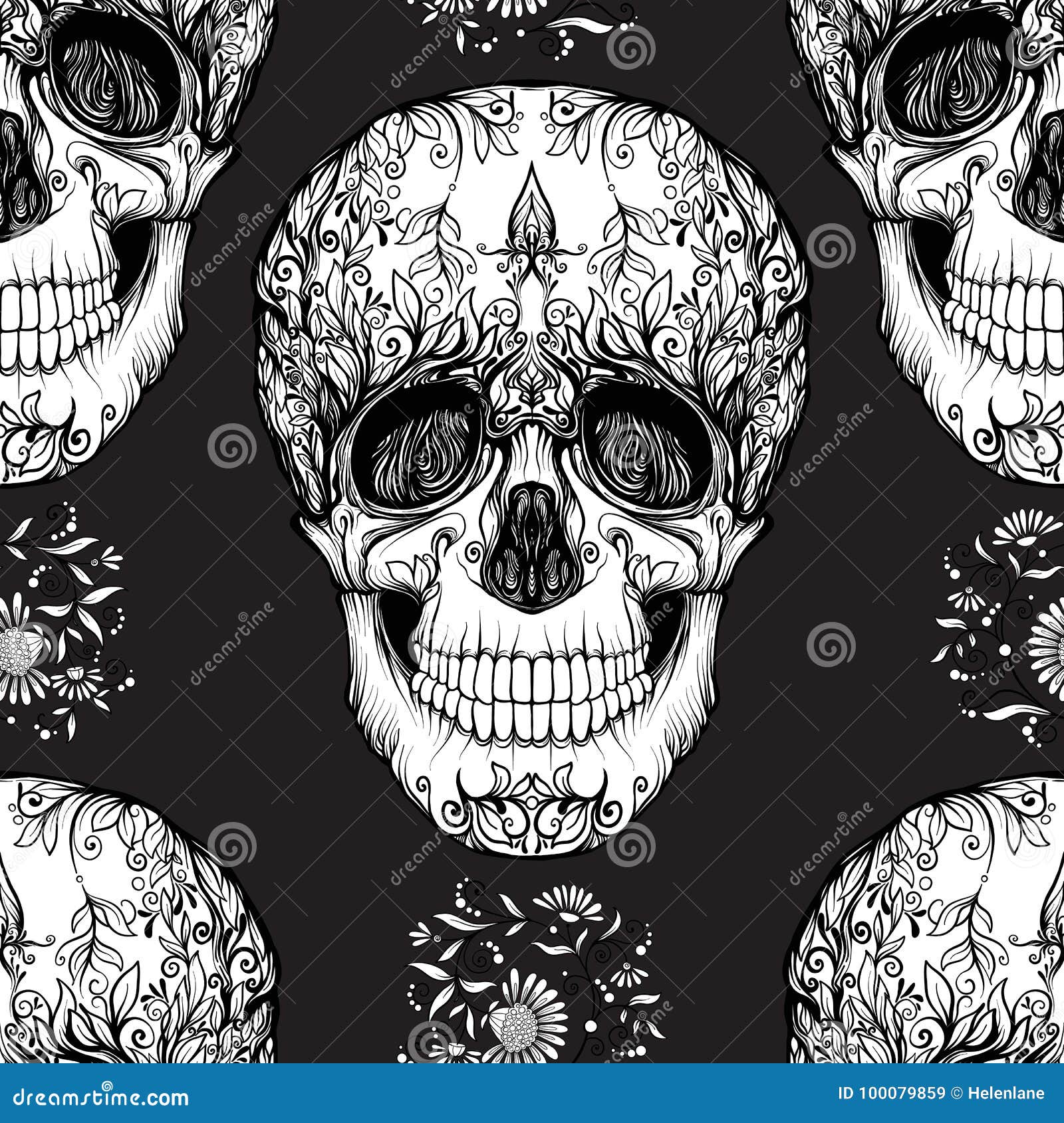 Seamless Pattern, Background with Sugar Skull Stock Vector ...