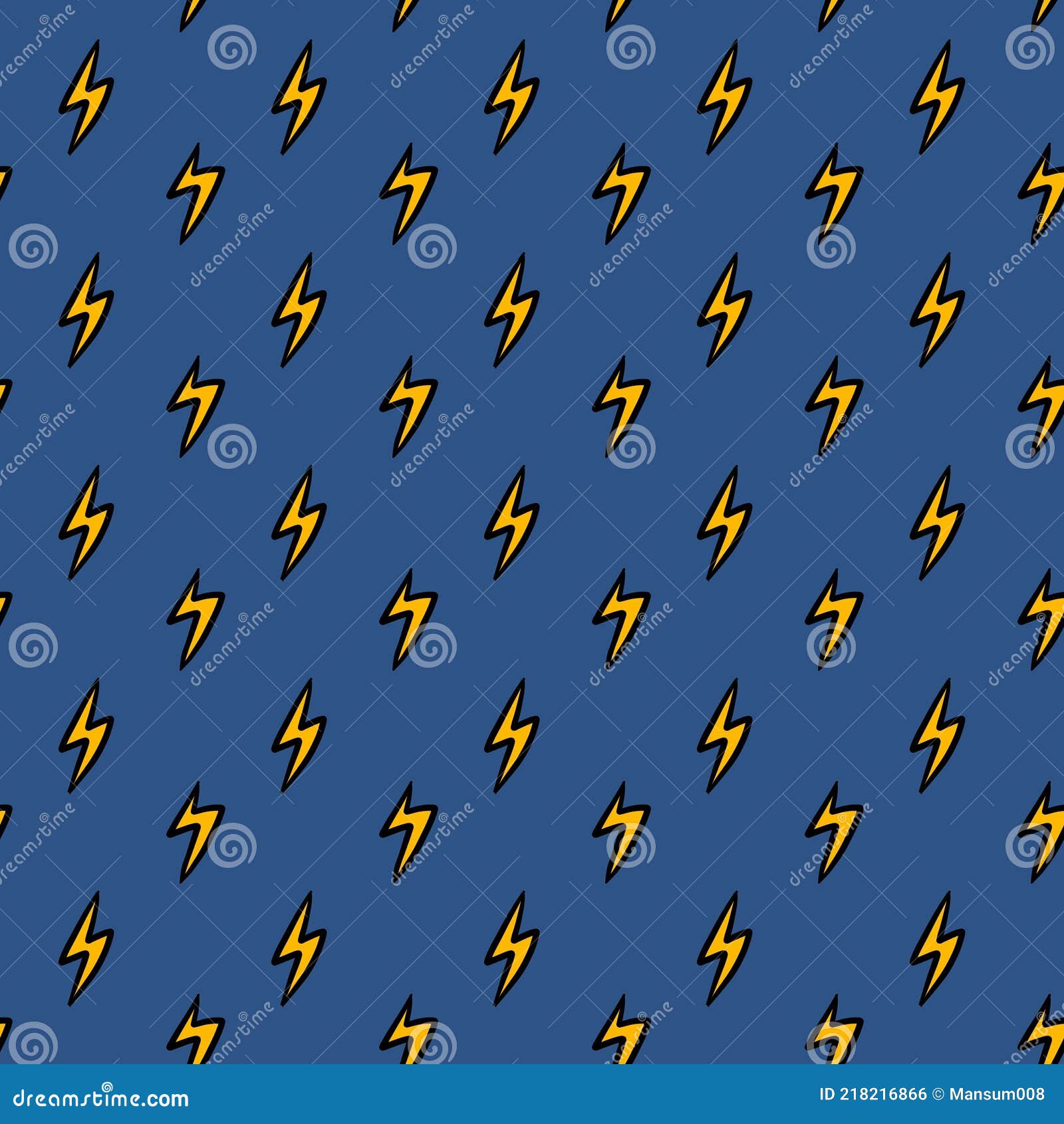 Seamless Pattern Background of Thunderbolt on Blue Color Stock ...