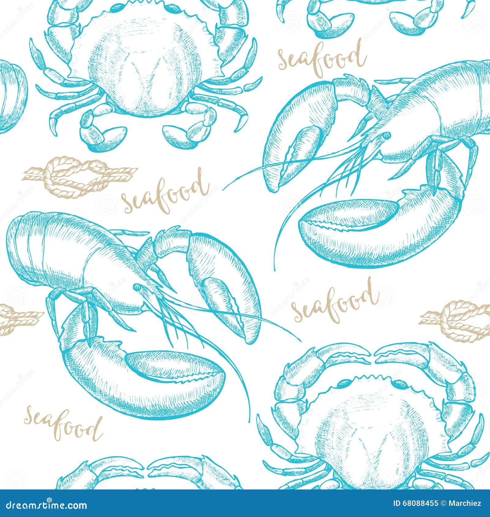 Seamless Pattern Background Vector with Seafood Elements. Stock Vector ...