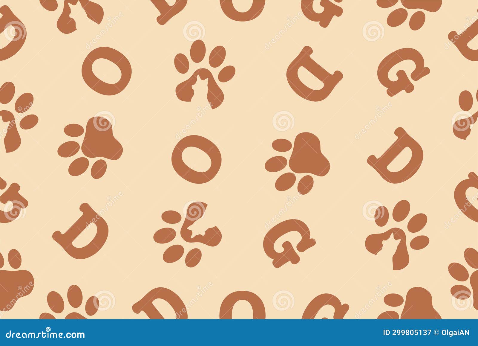 Seamless Pattern. Background of the Word Dog and Paw Print. Vector ...