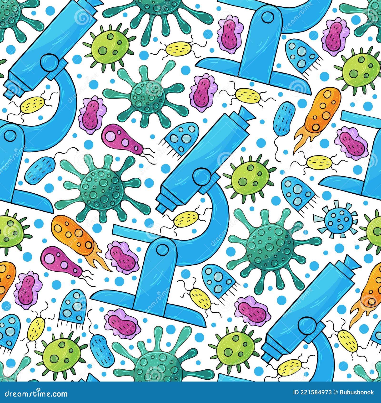 Seamless Pattern Bacteria and Microbes. Search for Viruses, Microscope ...