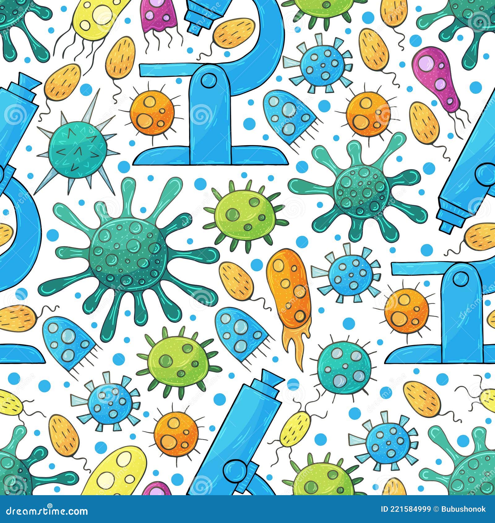Seamless Pattern Bacteria, Microbes. Search for Viruses, Microscope ...