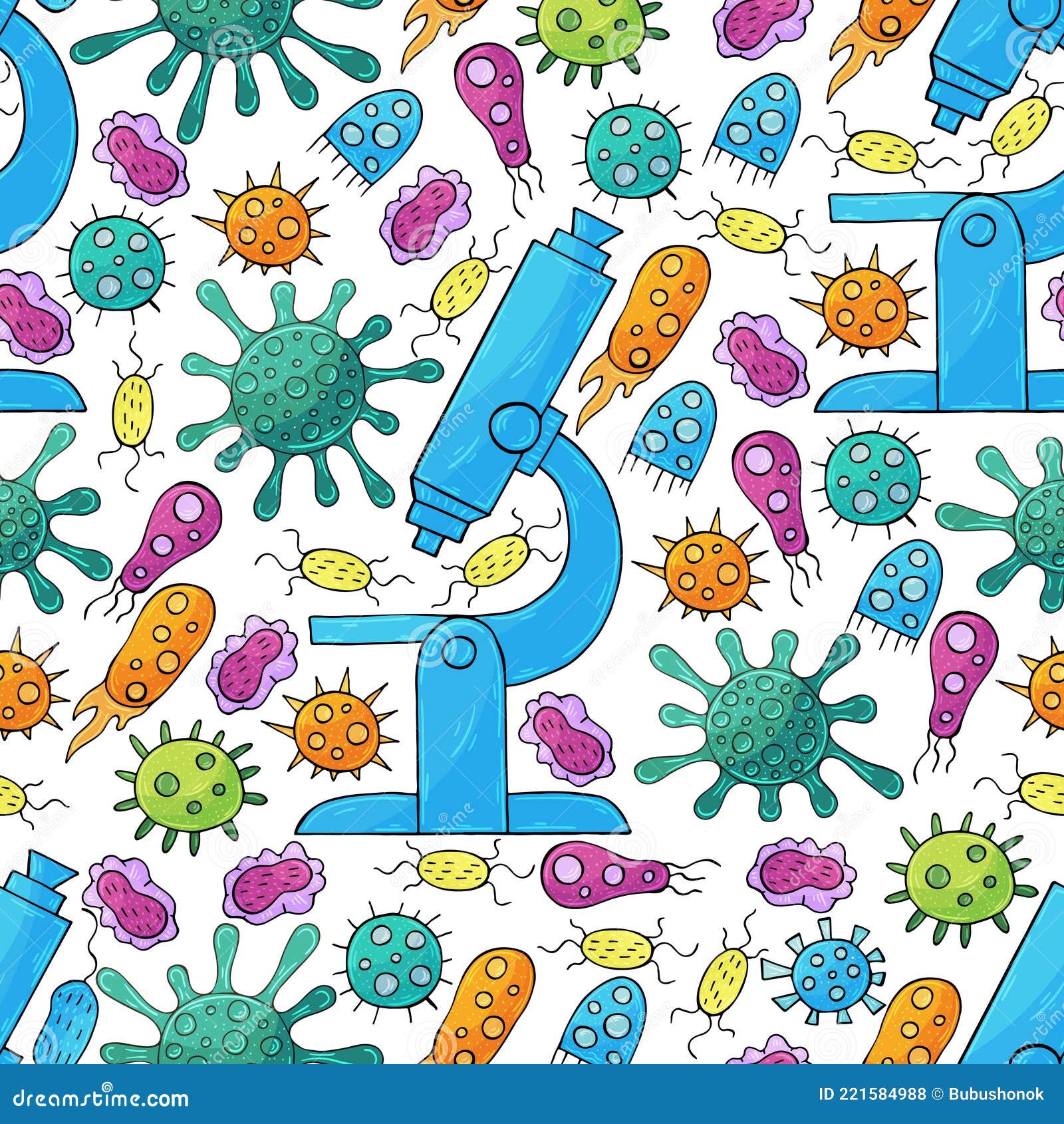 Seamless Pattern Bacteria and Microbes. Search for Viruses, Microscope ...