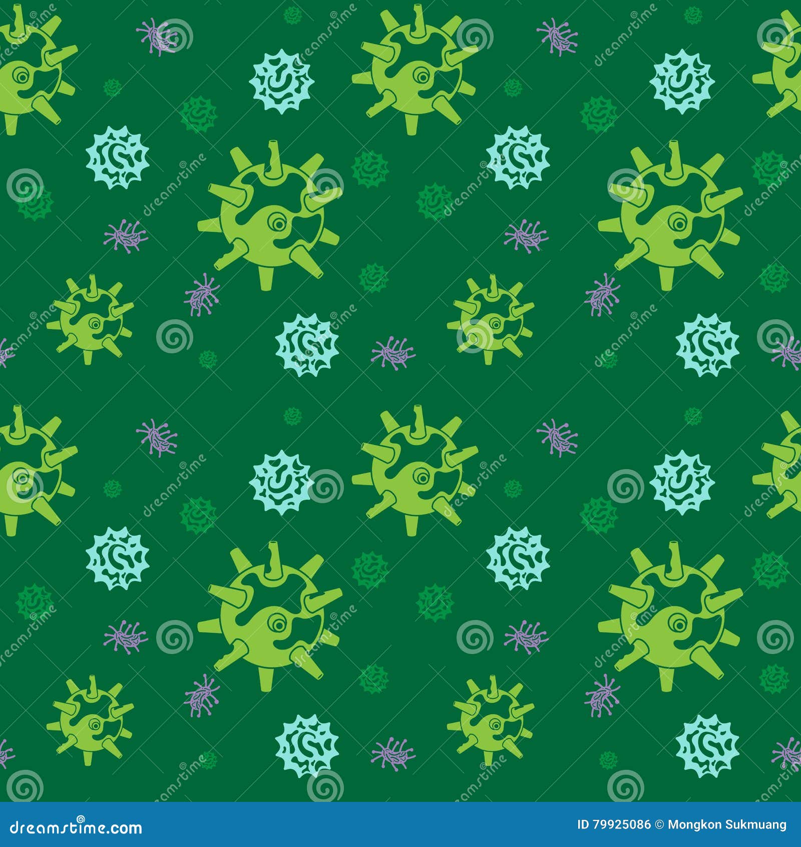 Seamless Pattern of Bacteria Virus and Germs Microorganism Cells Stock ...