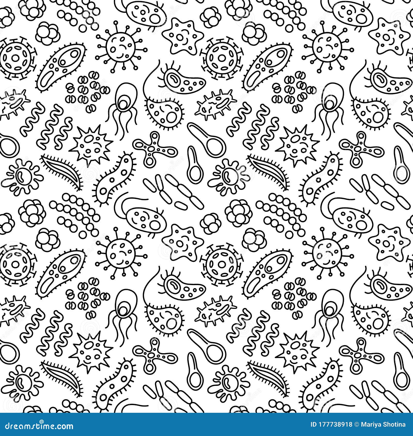 Seamless Pattern with Bacteria, Viruses and Germs. Microorganism Cells ...