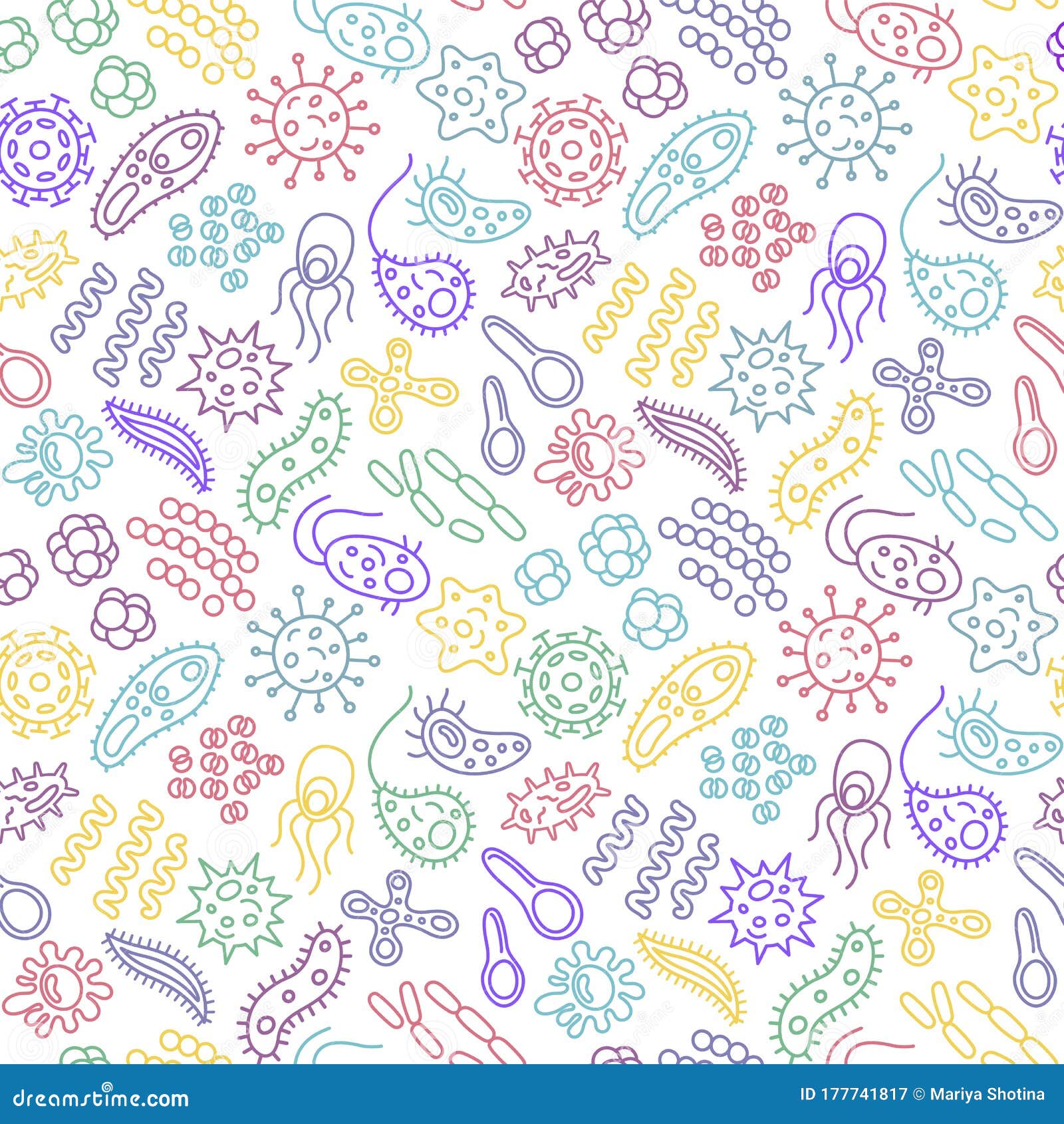 Seamless Pattern with Bacteria, Viruses and Germs. Microorganism Cells ...