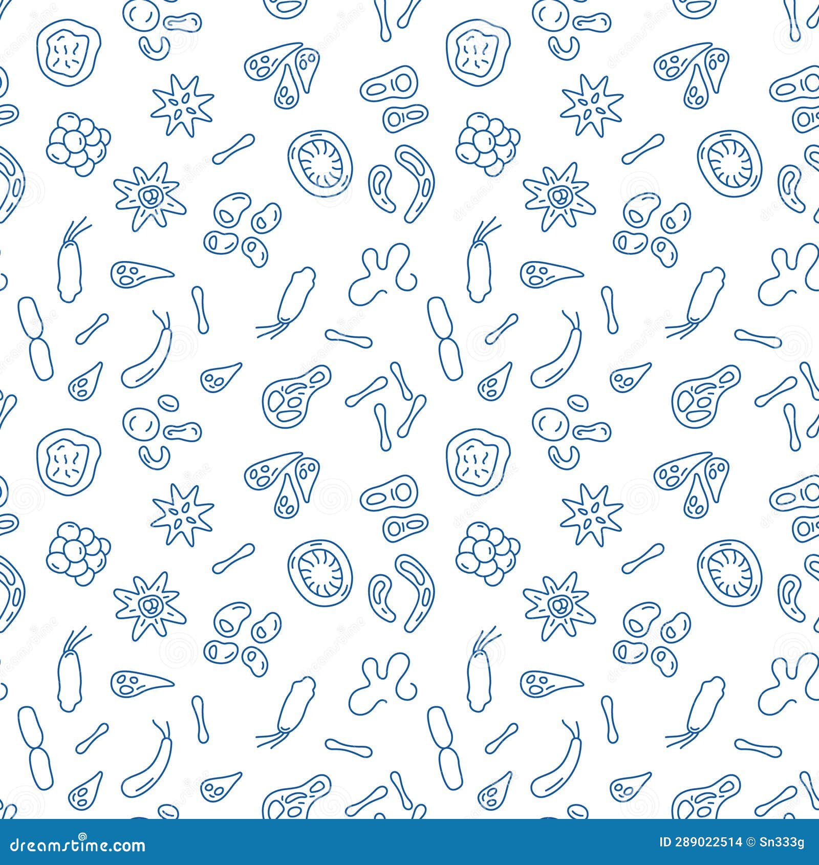 Seamless Pattern with Bacteria, Viruses and Microbes Concept Blue Line ...