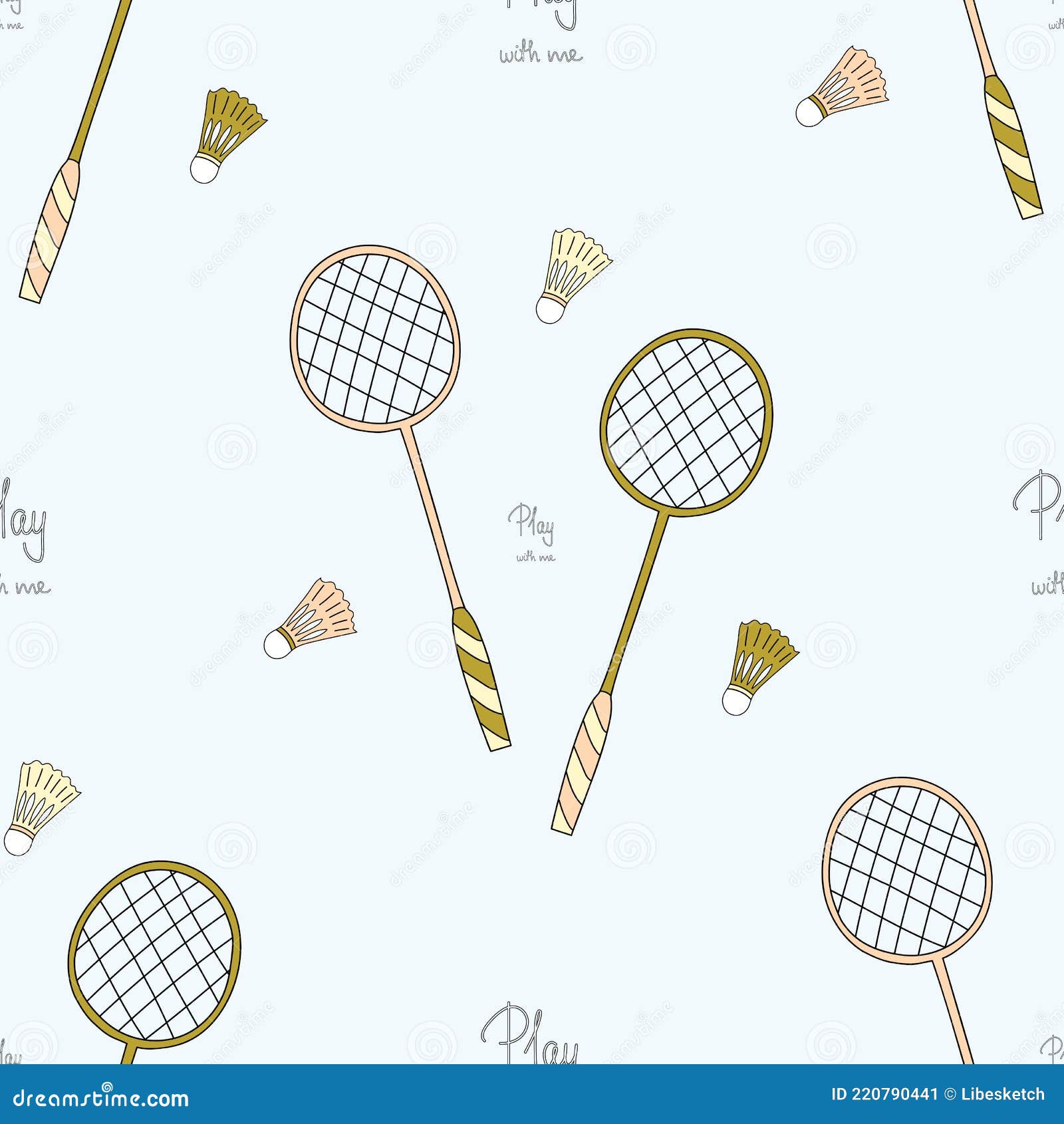 Seamless Pattern with Badminton Rackets and Shuttlecocks. Doodle Style ...