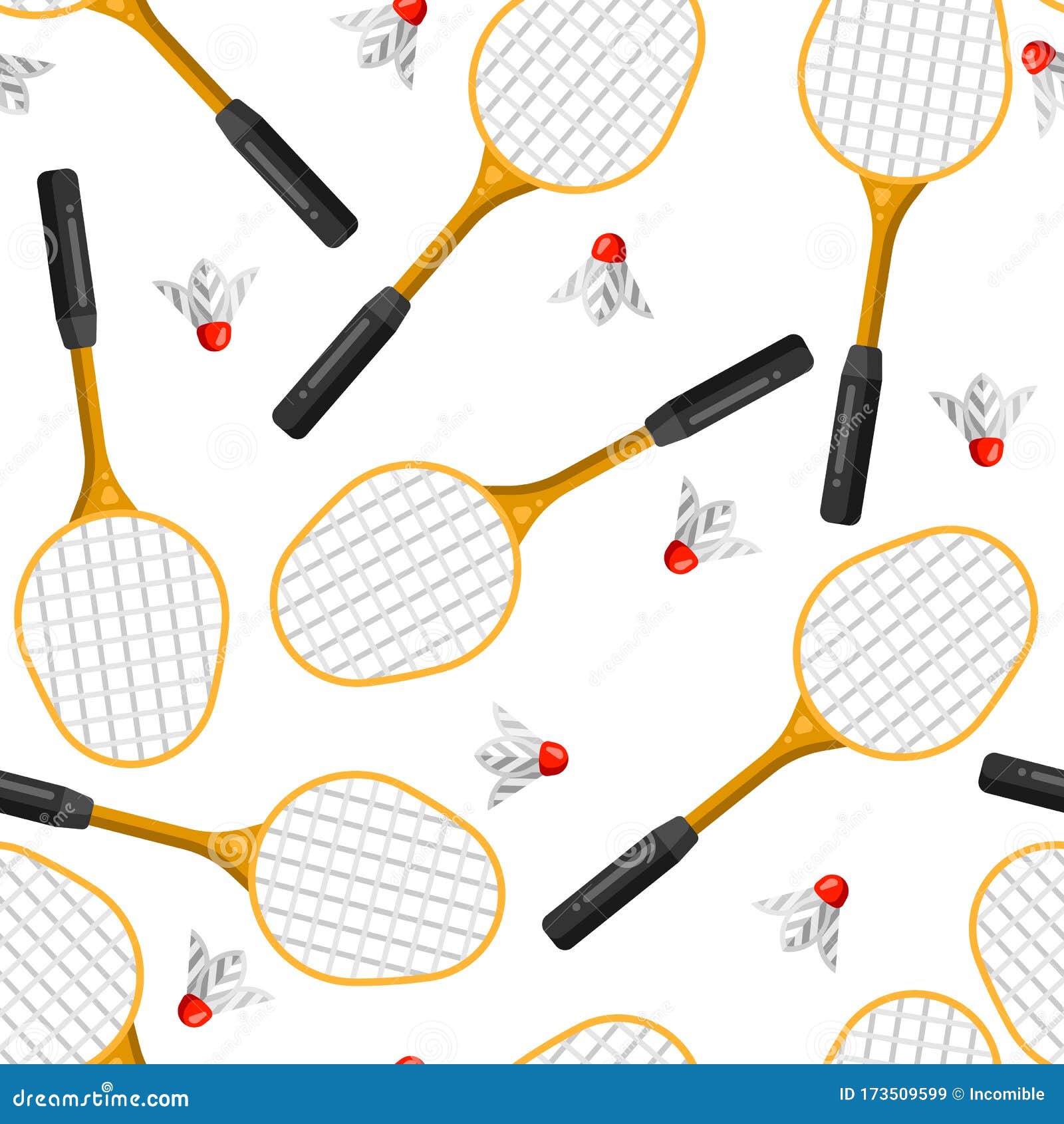Seamless Pattern with Badminton Rackets and Shuttlecocks in Flat Style ...