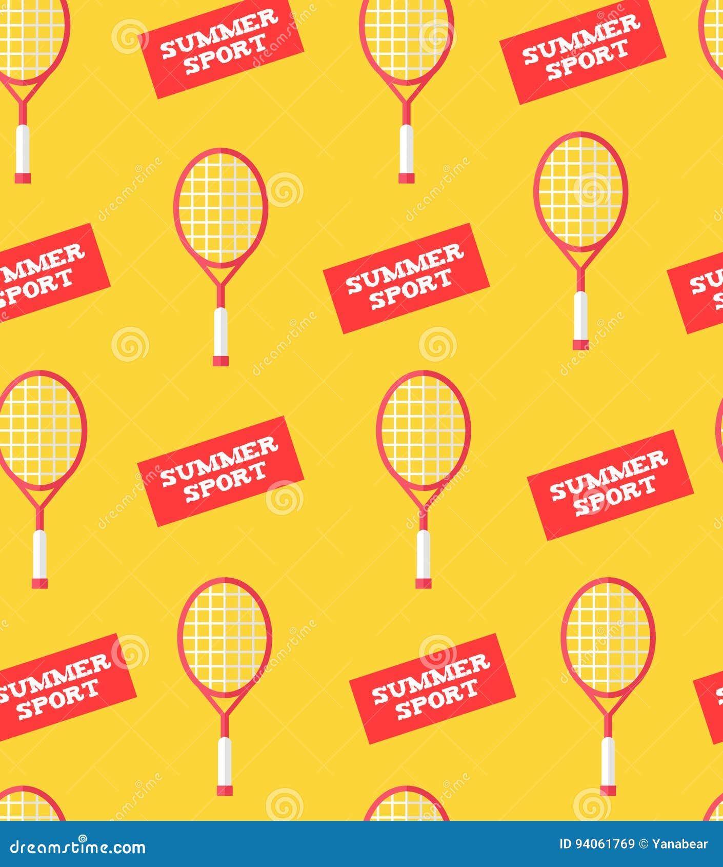 Seamless Pattern with Badminton Rackets and Stickers Summer Sport. Flat ...