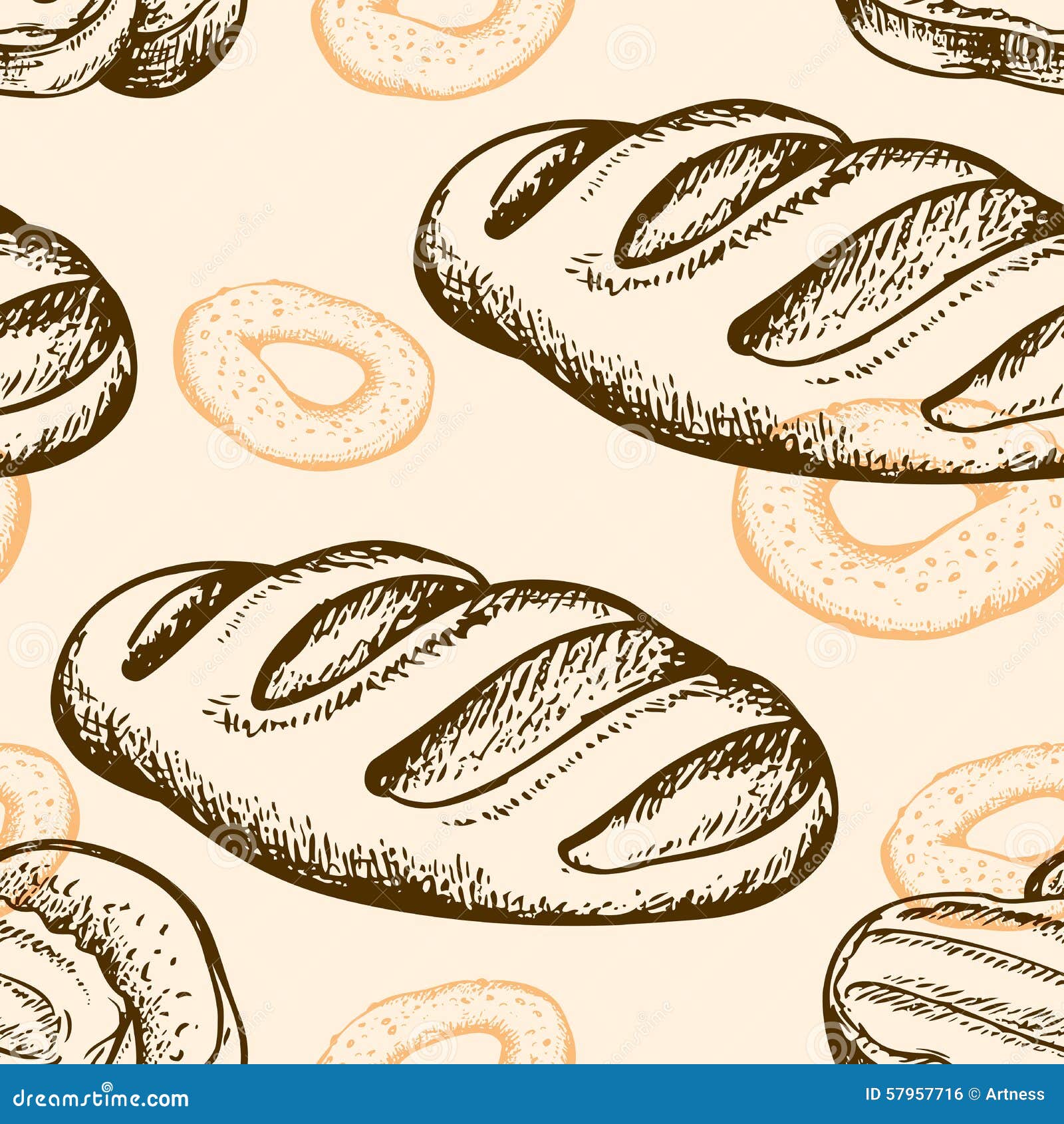 Seamless Pattern with Bagel and Baguette Stock Vector - Illustration of ...