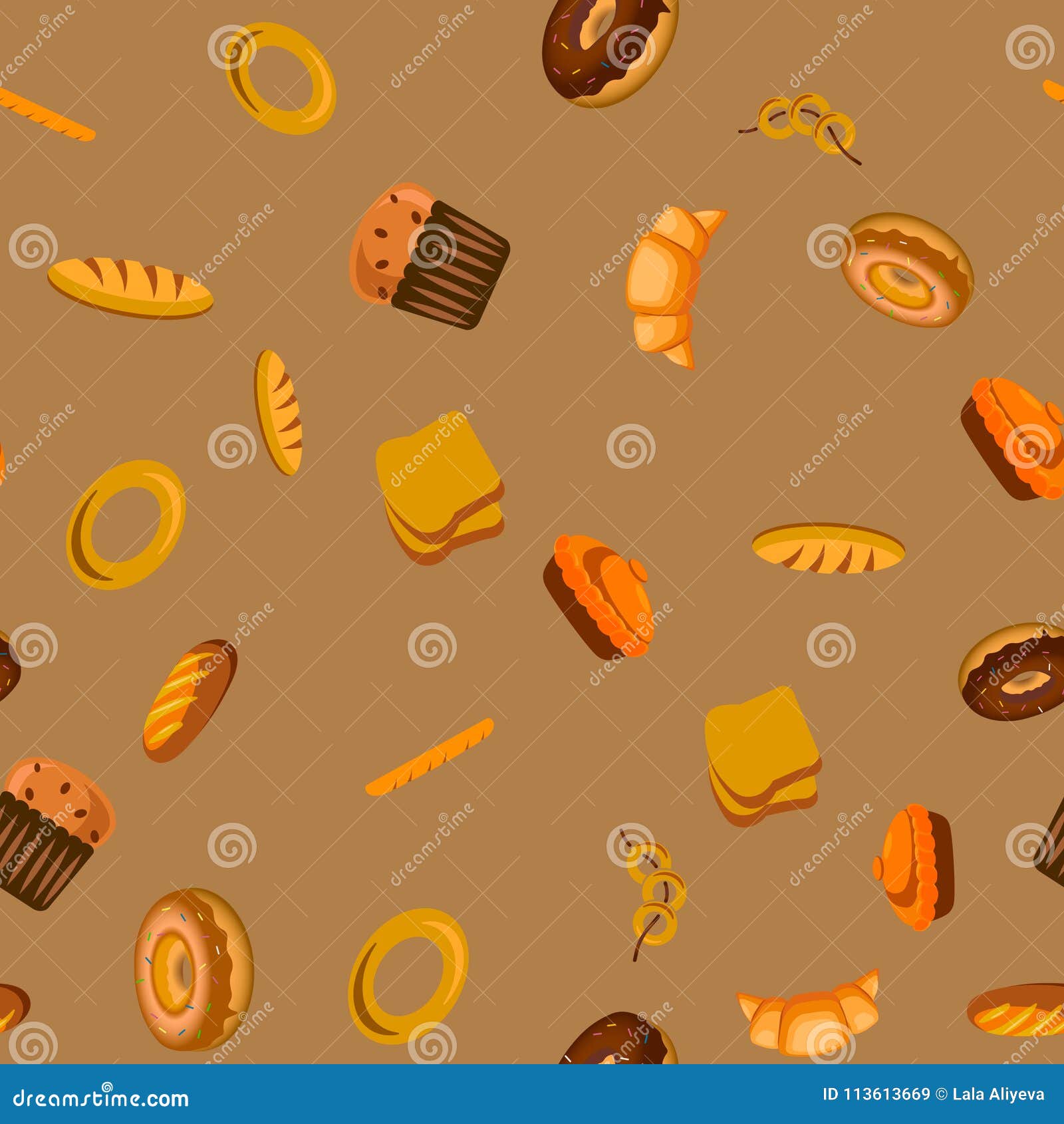 Seamless Pattern with Baker Breads. Vector. Stock Vector - Illustration ...