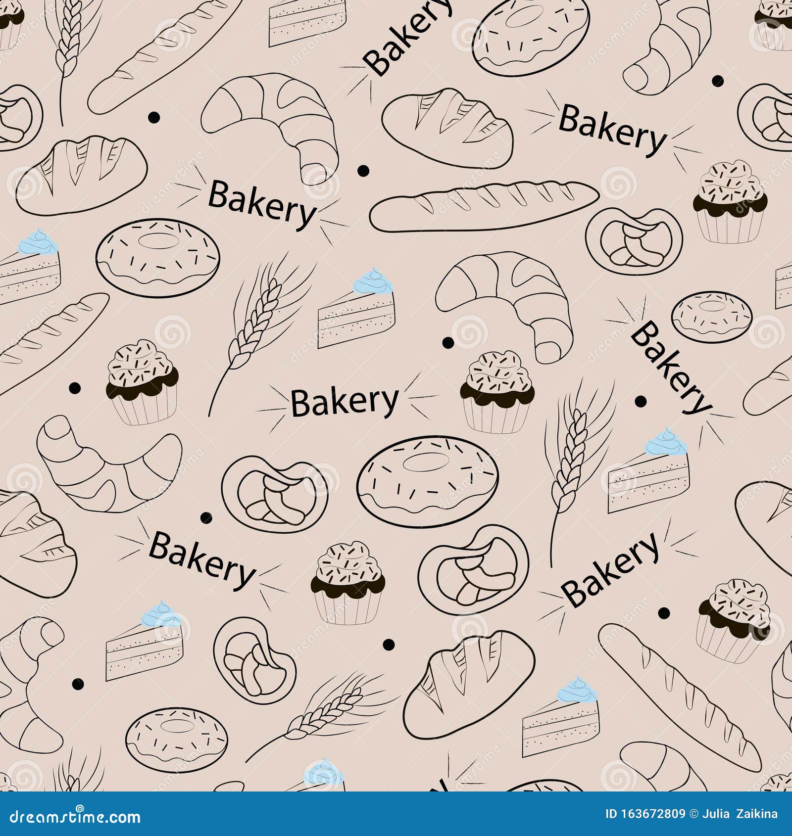 Seamless Pattern - Bakery Products and Bread. Vector Illustration Stock ...