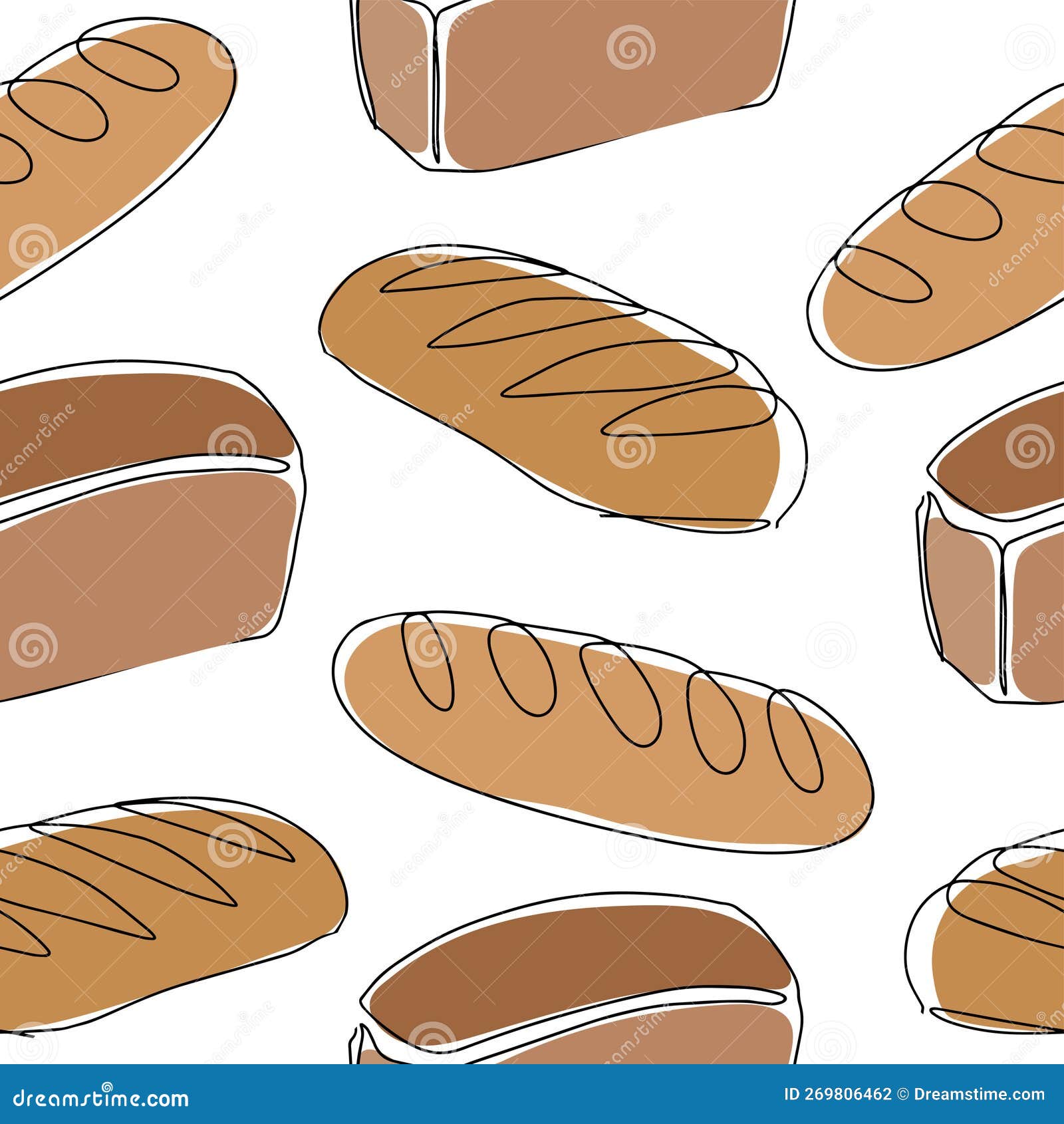 Seamless Pattern. Bakery Products in the Style of Drawing a Continuous ...