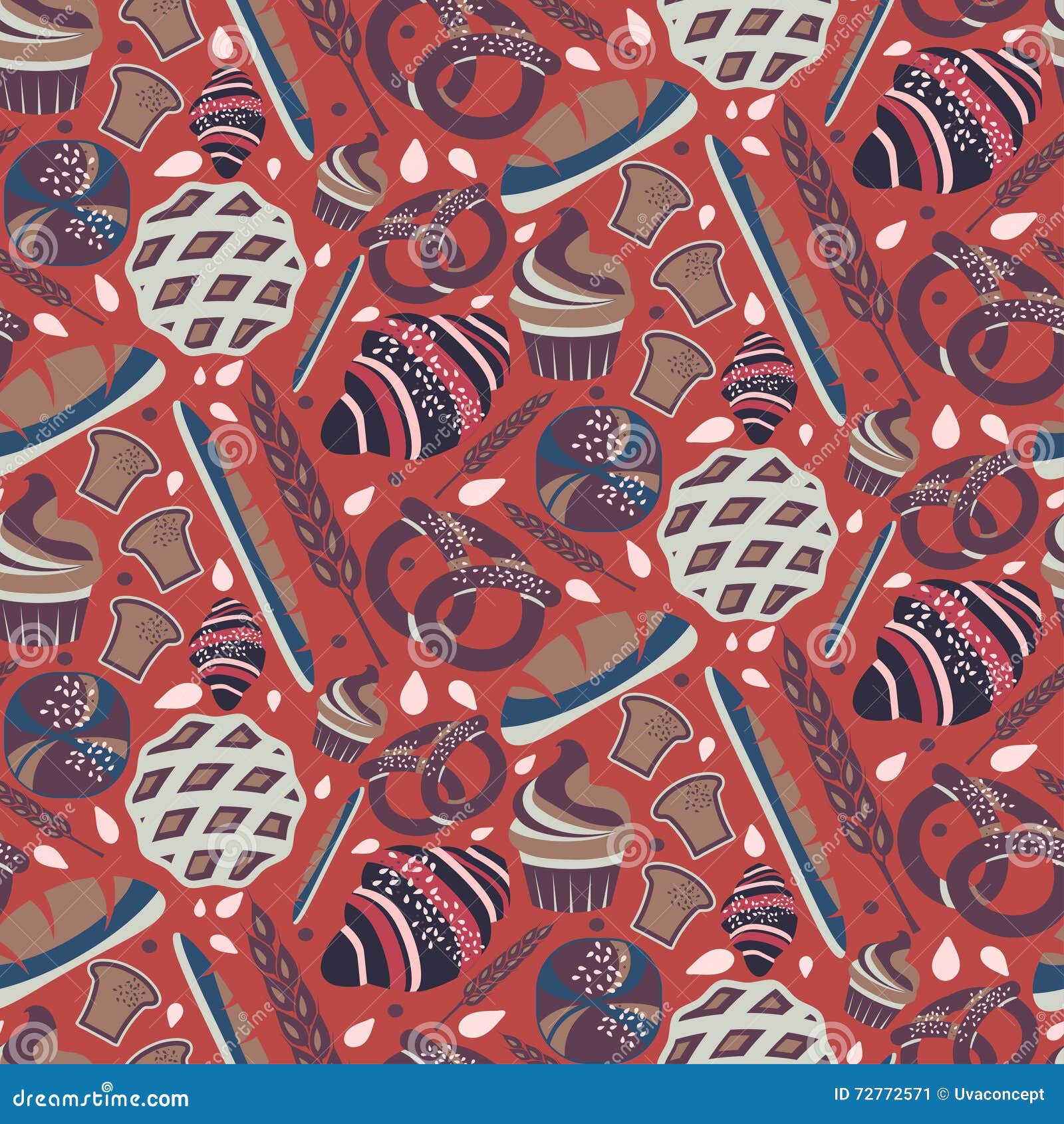 Seamless Pattern for Bakery Theme Bread,loaf, Croissant, Cu Stock ...