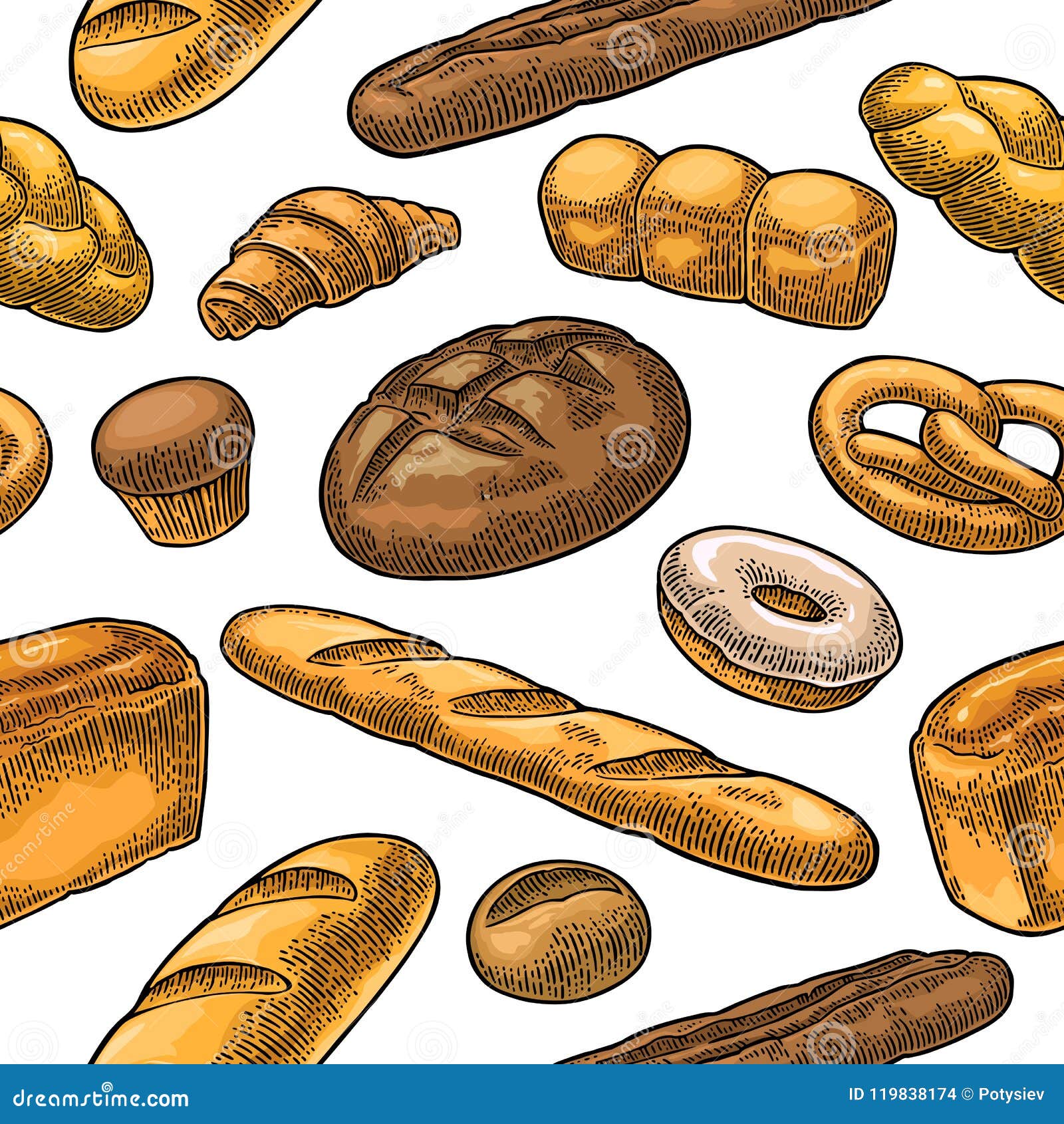 Seamless Pattern for Bakery. Vector Black Hand Drawn Vintage Engraving ...