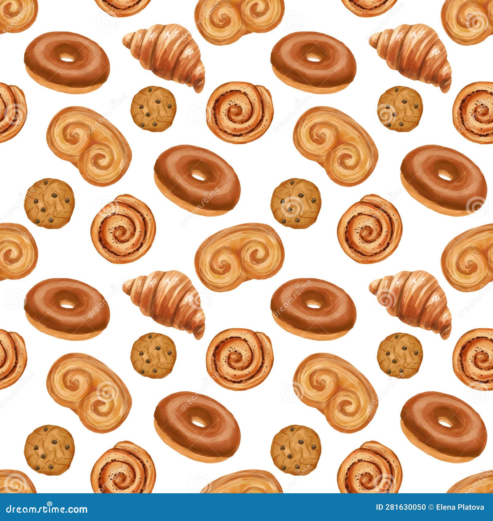 Seamless Pattern with Baking. Hand Drawn Illustrations of Sweet ...