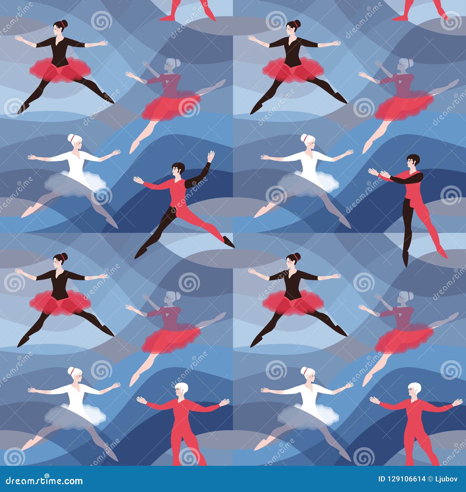 Seamless Pattern with Ballet Dancers on Blue Background. Vector Design ...