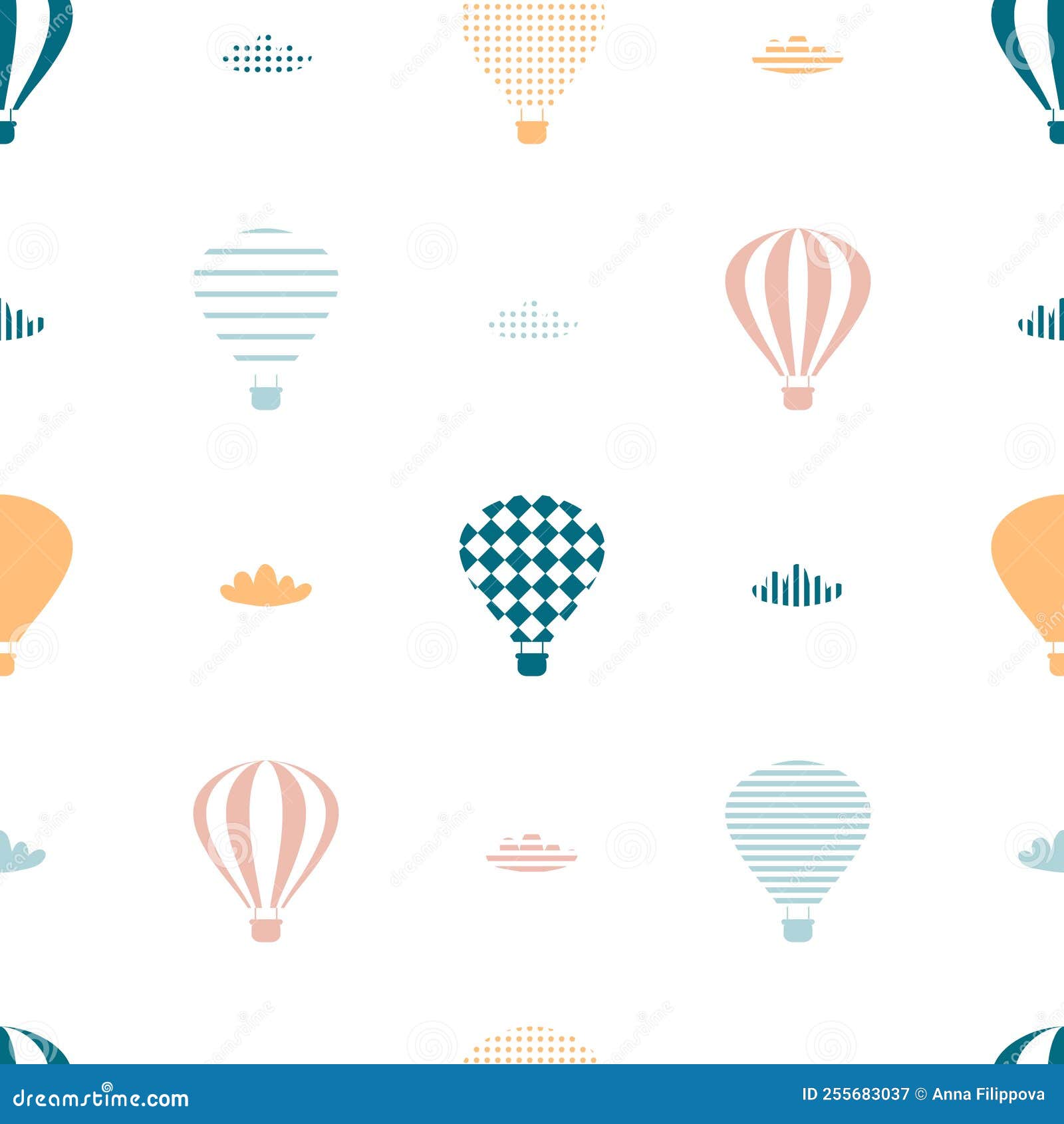 Seamless Pattern with Balloons and Clouds Fly in the Sky. Perfect Print ...