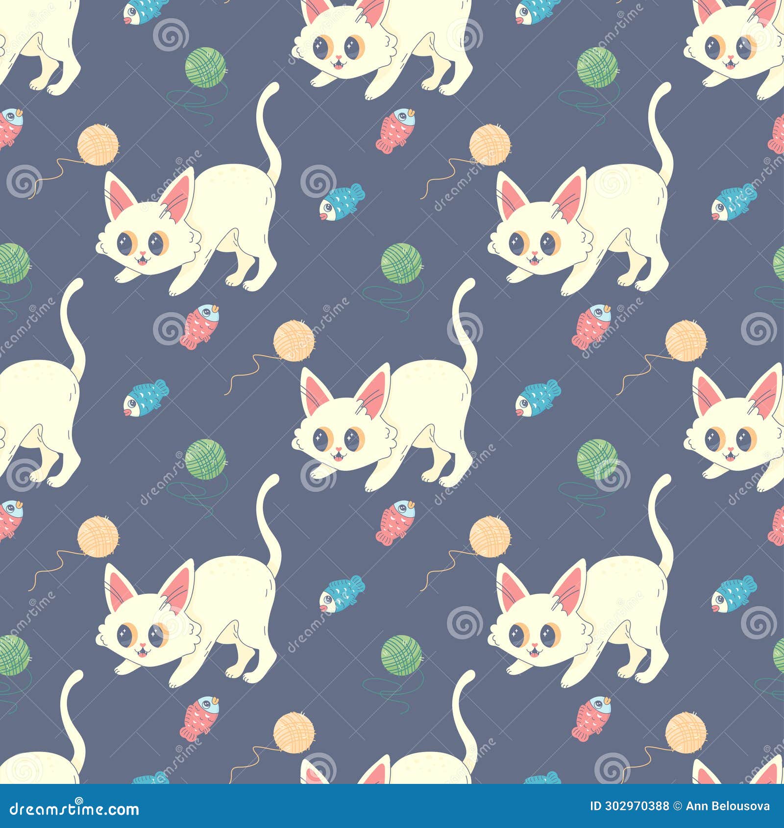 Seamless Pattern of Balls of Thread and Cat, Vector Illustration for ...