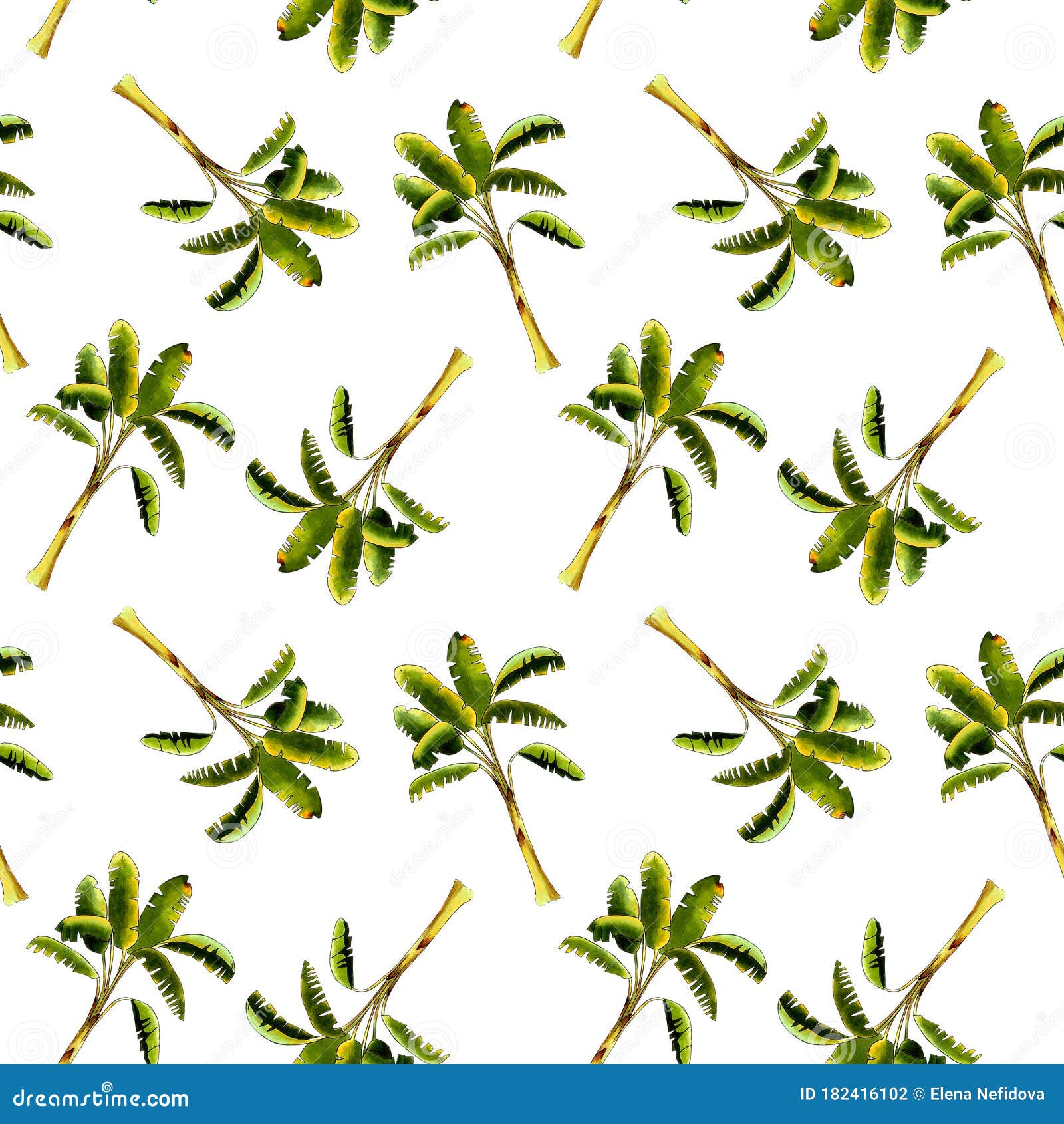 Seamless Pattern with Banana Tree on White Background. Hand Draw ...