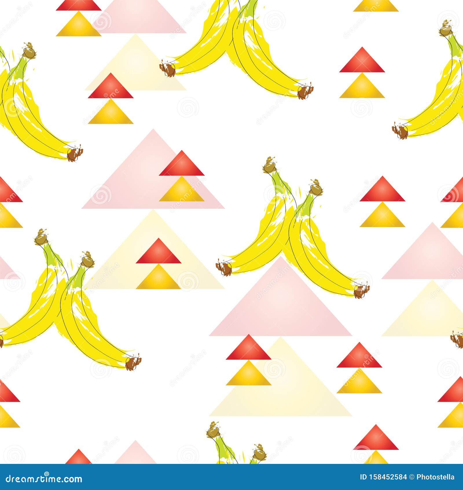 Seamless Pattern with Bananas and Abstract Triangles Vector Stock ...