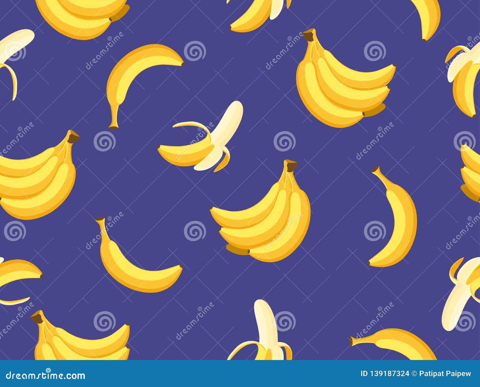 Seamless Pattern of Bananas on Blue Backgrounds Stock Vector ...