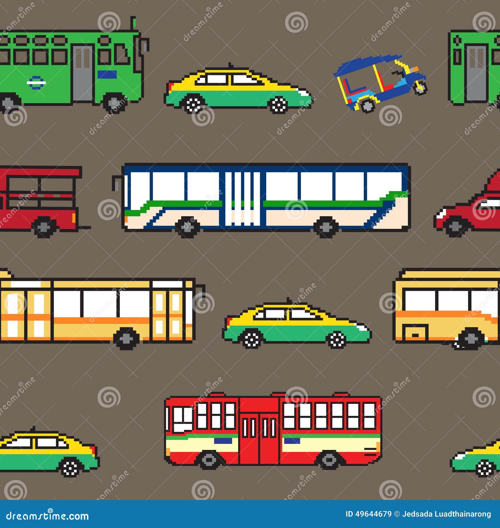 Seamless Pattern Bangkok Public Transportation Illustration Pixels Art Stock Vector ...