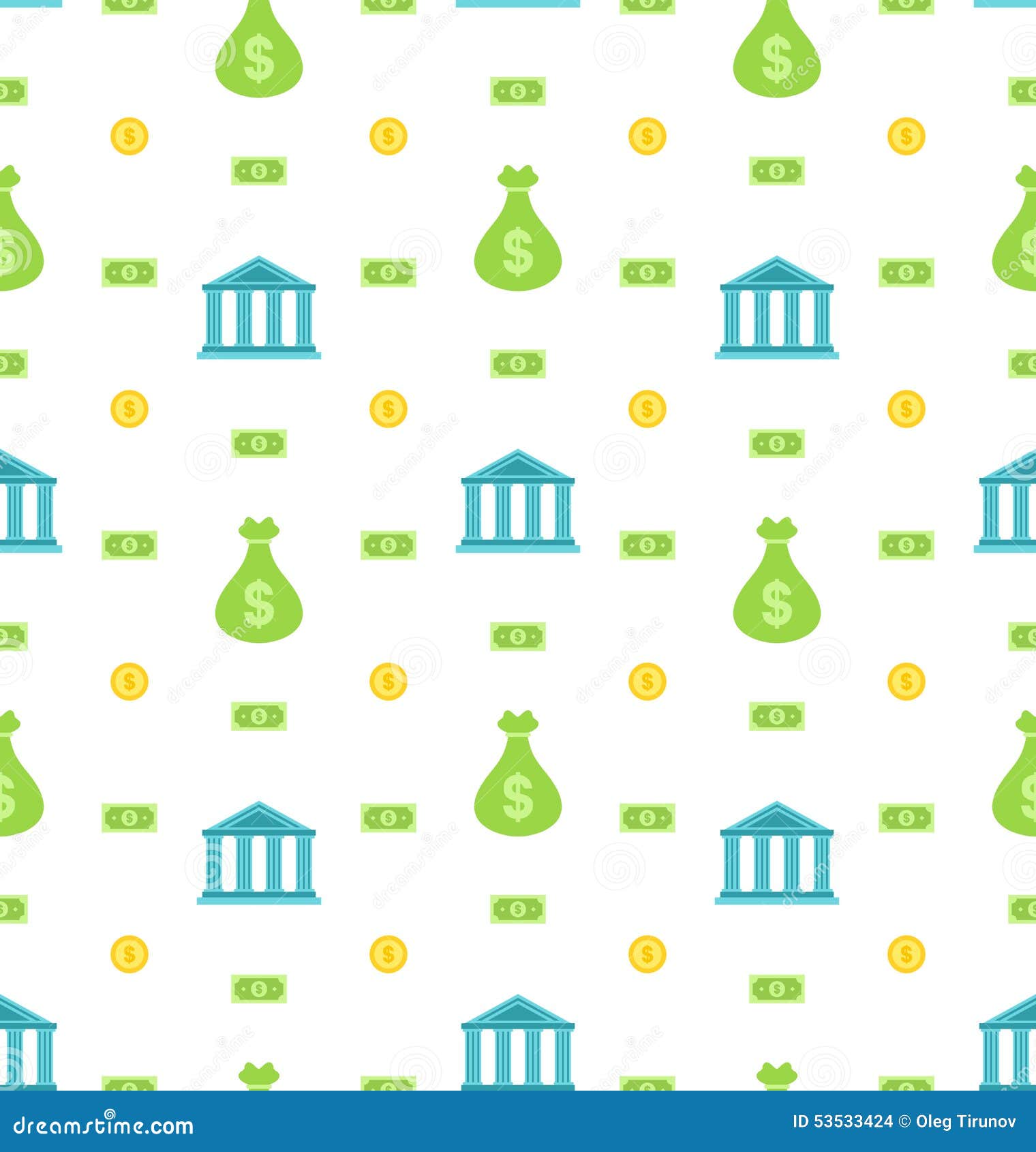 Seamless Pattern with Bank Institution, Bank Notes, Business Background ...