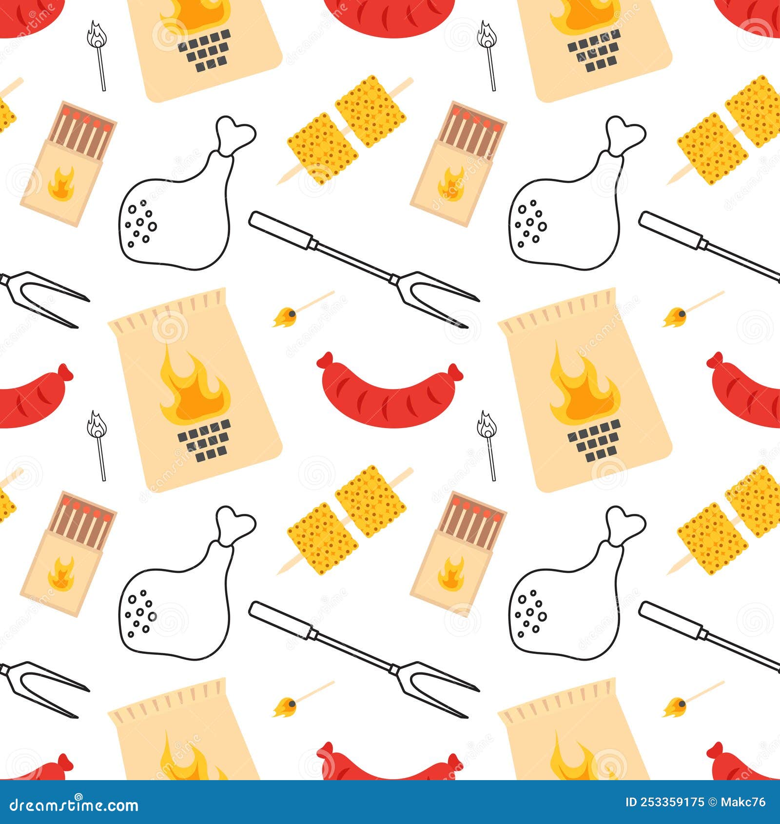 Seamless Pattern of Barbecue Food, Vector Illustration Stock Vector ...