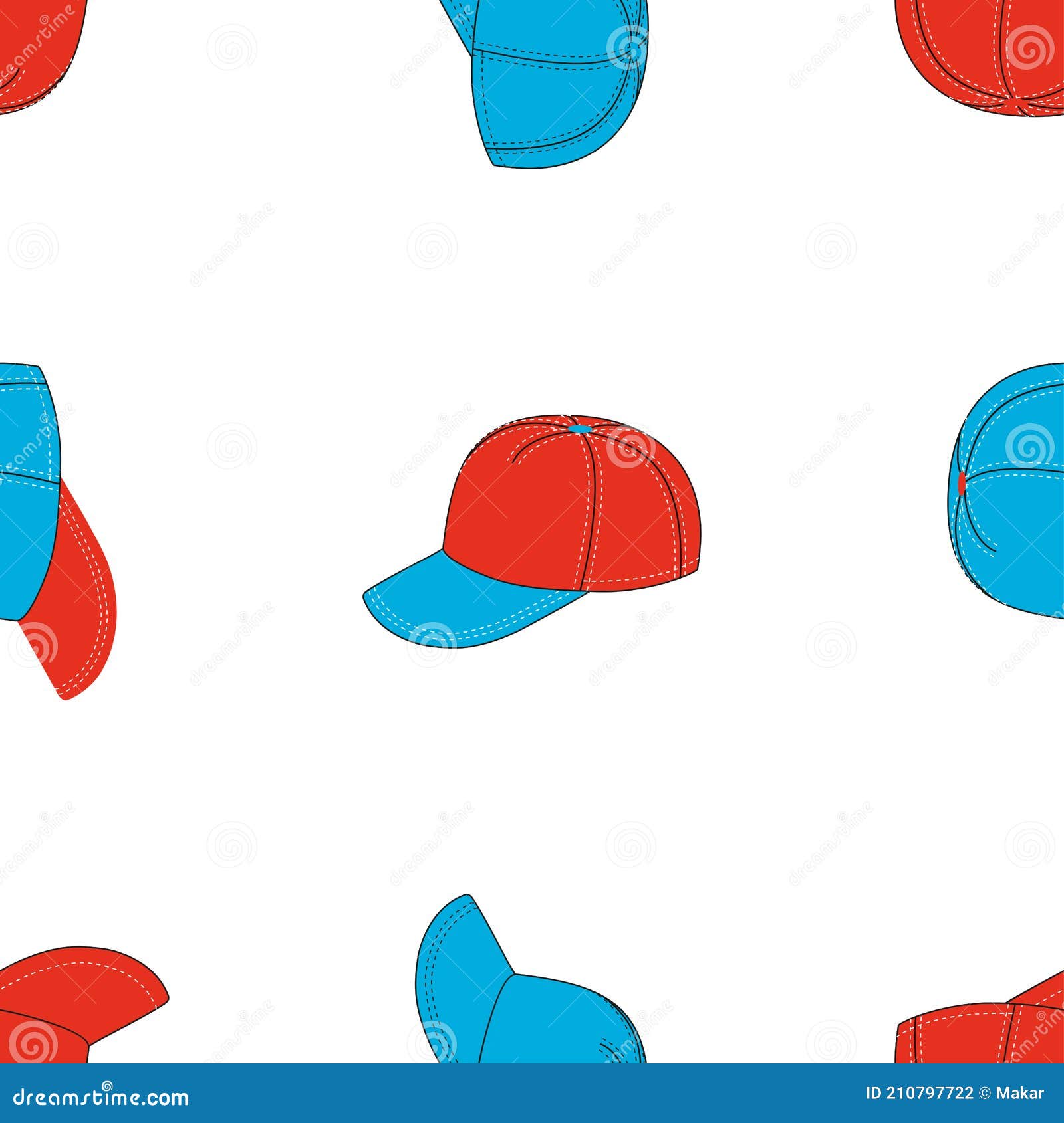 Seamless Pattern of Baseball Caps Various Colour Variants Stock Vector ...