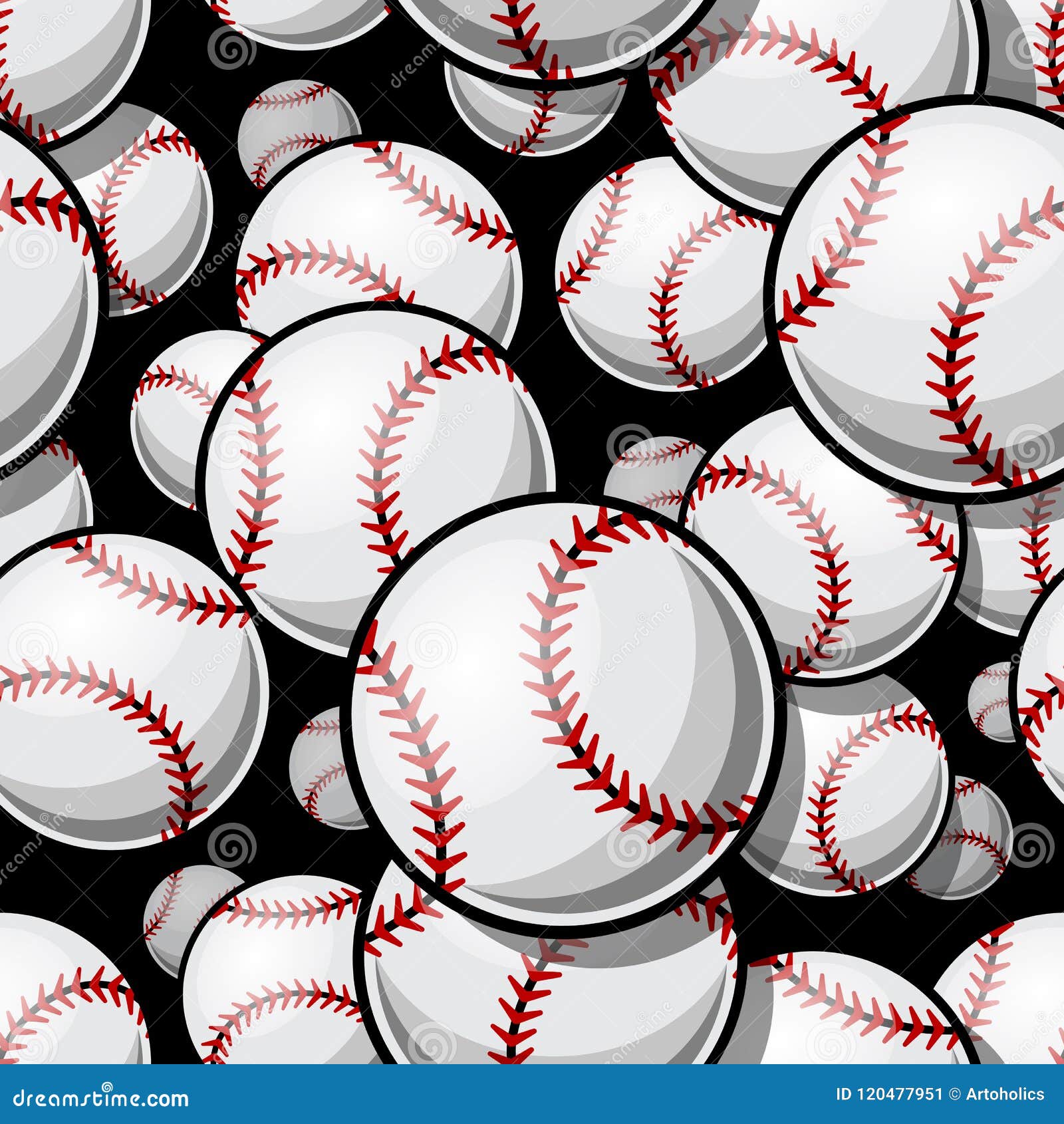 Seamless Pattern with Baseball Softball Ball Graphics. Stock Vector ...