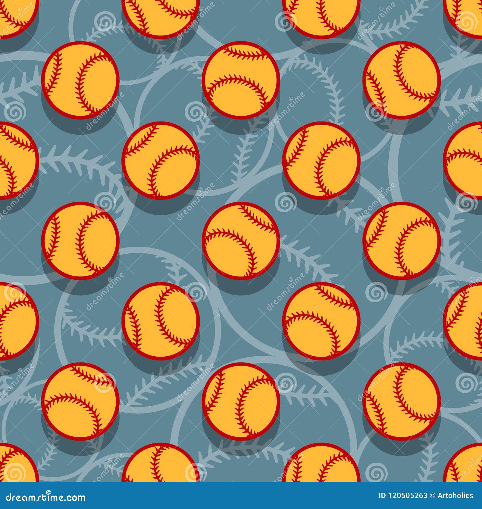 Seamless Pattern with Baseball Softball Ball Graphics. Stock Vector ...